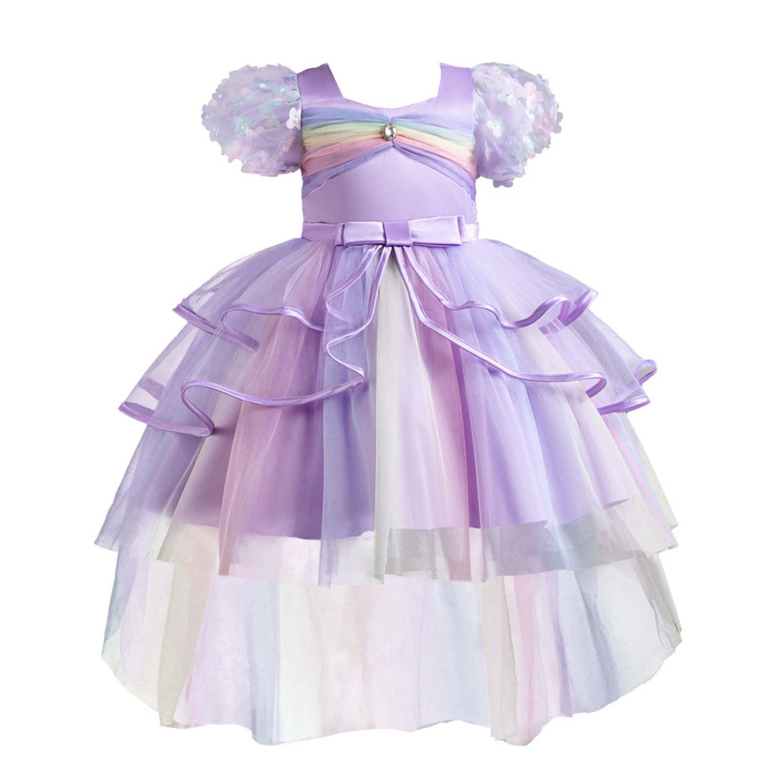 Rainbow Princess Dress for Girls' Puff Sleeve Evening Dresses Multi ...