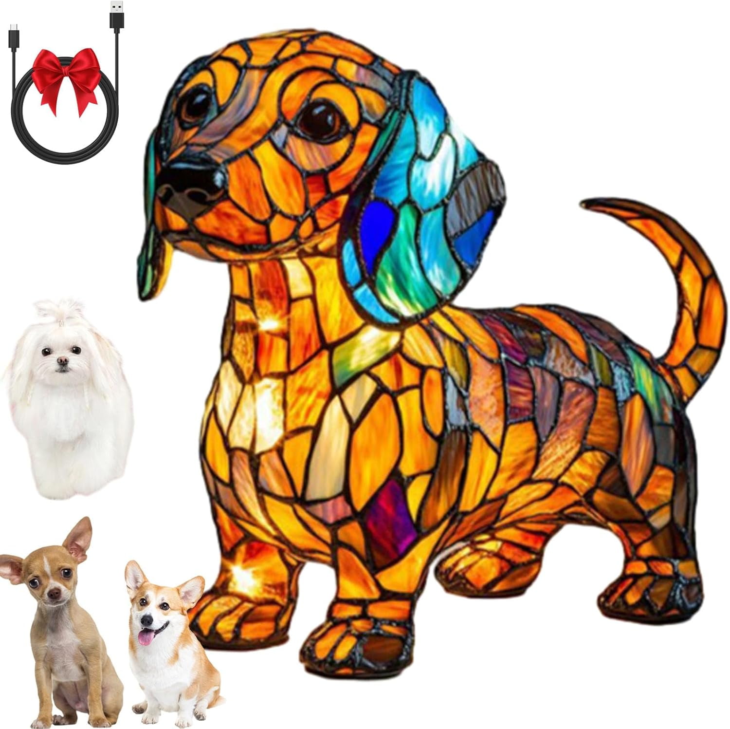 Rainbow Puppy Lamp, Stained Glass Dog Lamps, 3D Cute Corgi Shih Tzu Pet ...