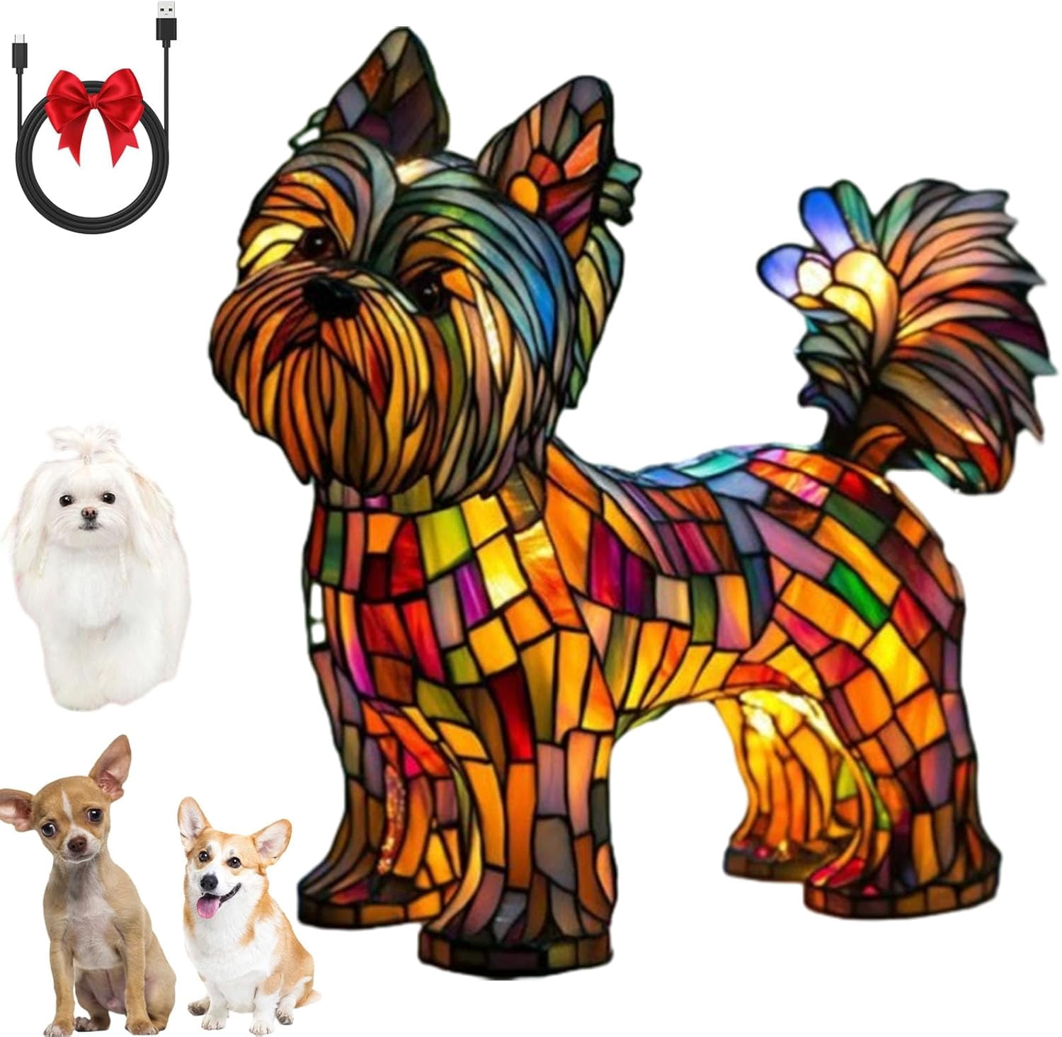Rainbow Puppy Lamp, Stained Glass Dog Lamps, 3D Cute Corgi Shih Tzu Pet ...