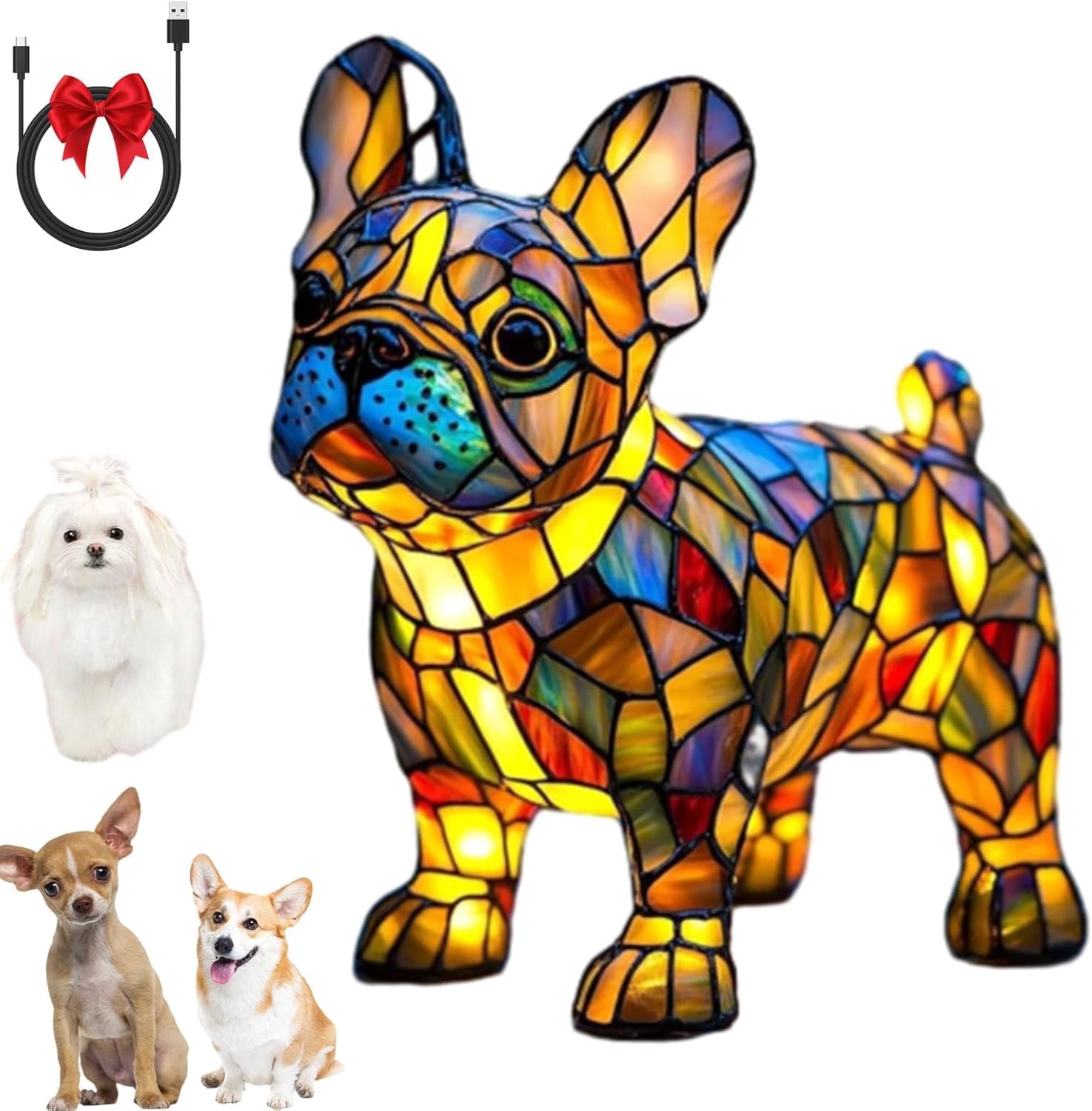 Rainbow Puppy Lamp, Stained Glass Dog Lamps, 3D Cute Corgi Shih Tzu Pet ...