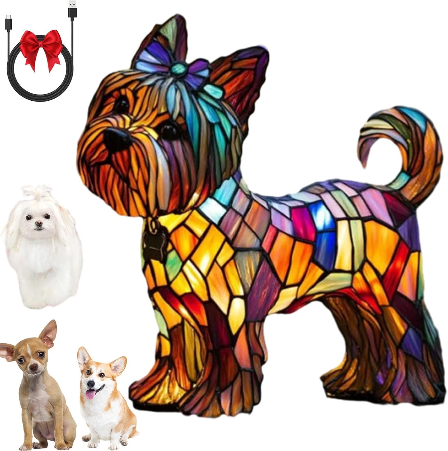 Rainbow Puppy Lamp, Stained Glass Dog Lamps, 3D Cute Corgi Shih Tzu Pet ...