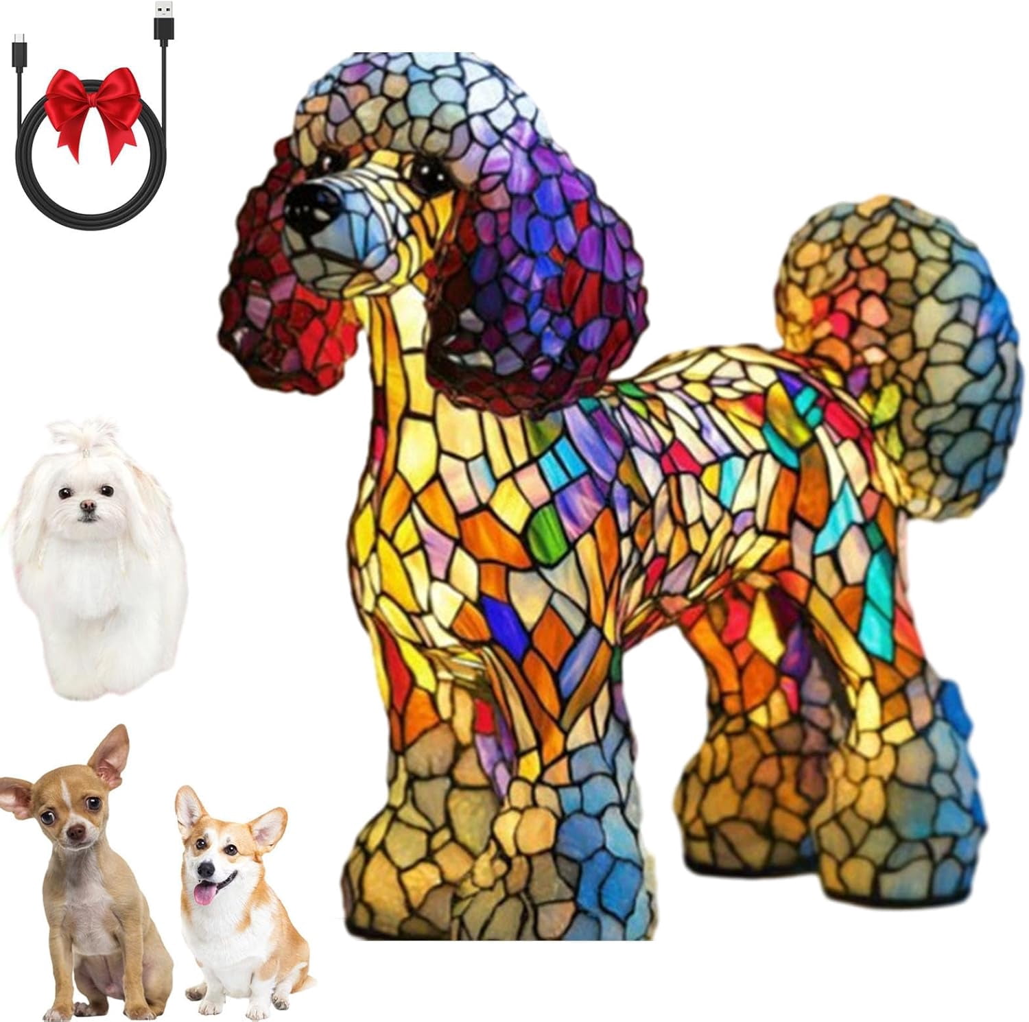 Rainbow Puppy Lamp, Stained Glass Dog Lamps, 3D Cute Corgi Shih Tzu Pet ...
