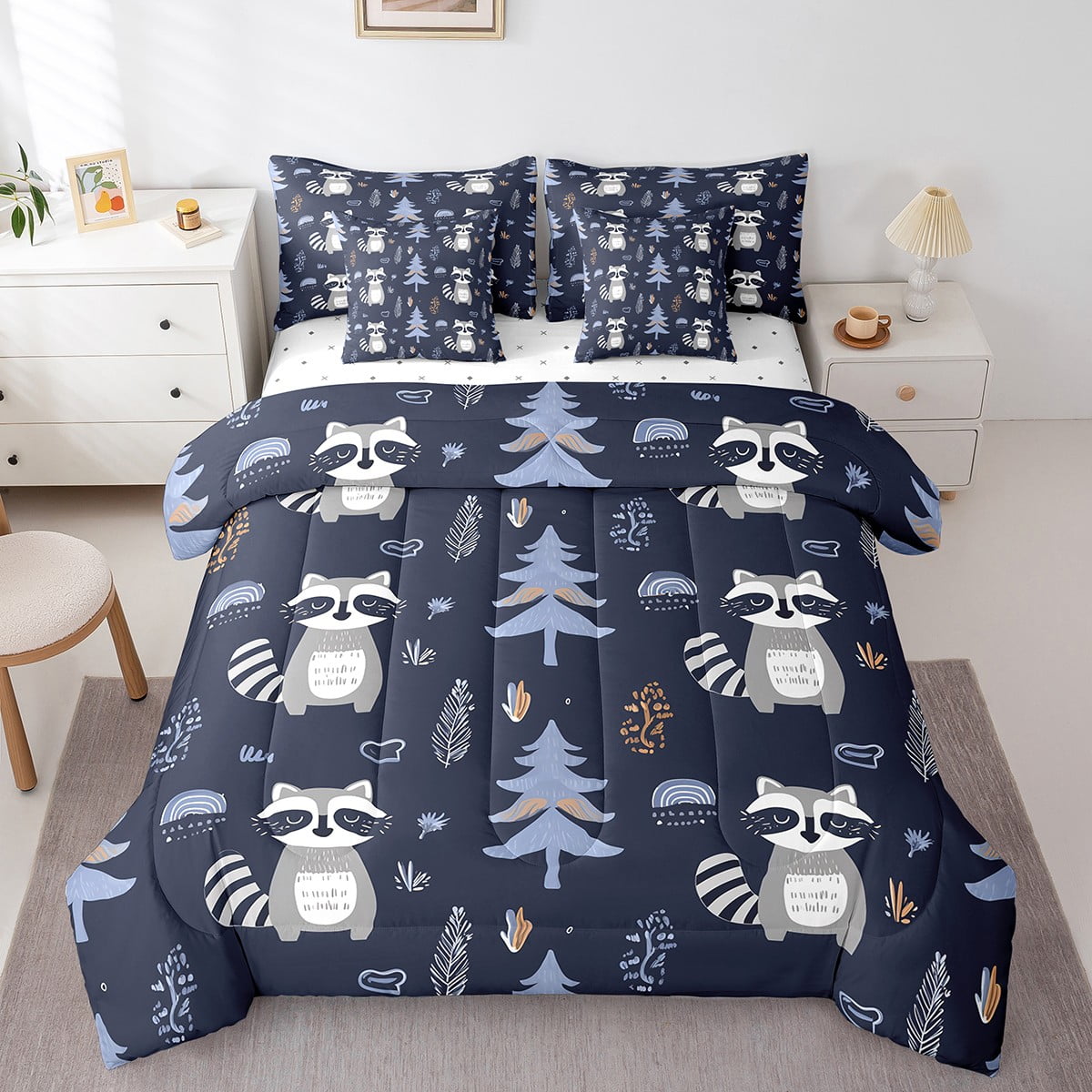 Rainbow Raccoon Bed in a Bag Queen Comforter Set 7 Piece,Cartoon Wild ...