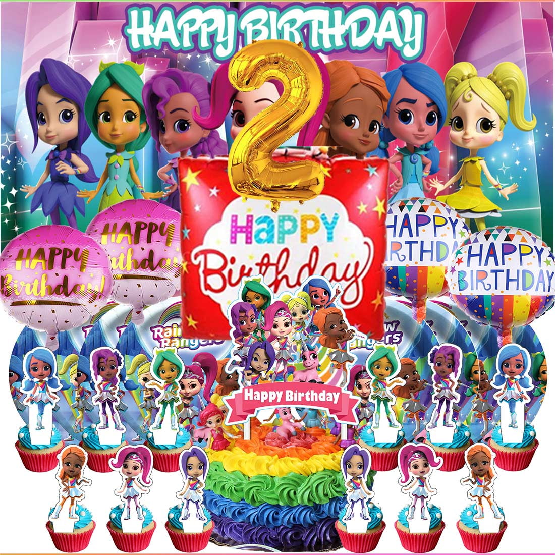 Rainbow Rangers 2nd Tableware Balloons Cake Toppers Backdrop Banner ...