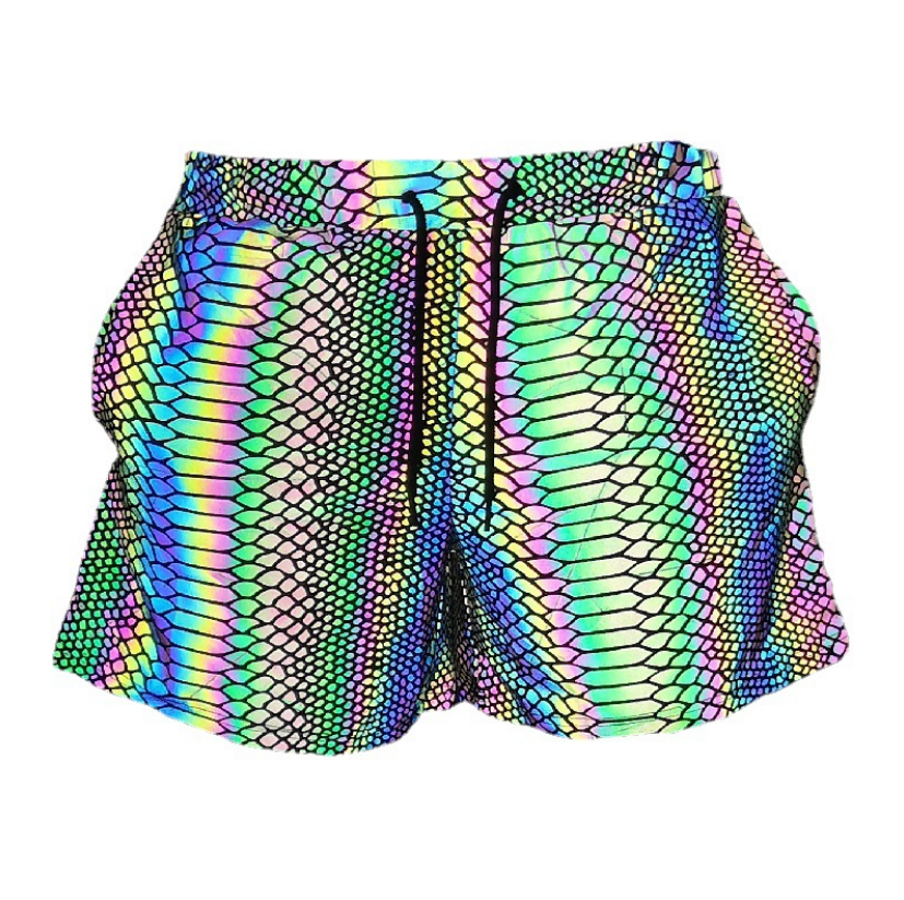 Rainbow Reflective Shorts Pants Men Fluorescent Snakeskin Pattern S ...
