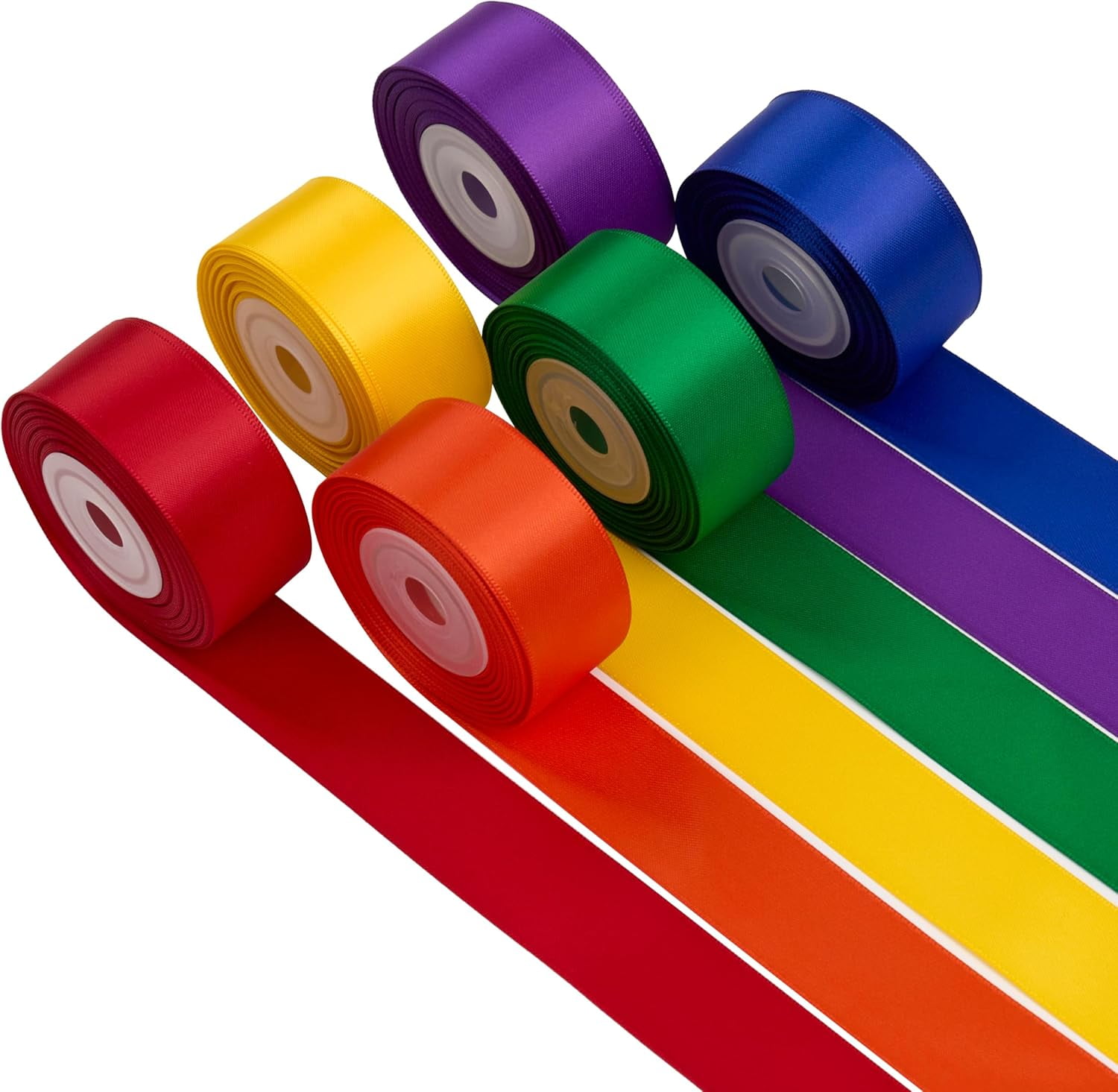 Rainbow Ribbon 1 Inch Colorful Satin Ribbon for Crafts 6 Rolls Pride ...
