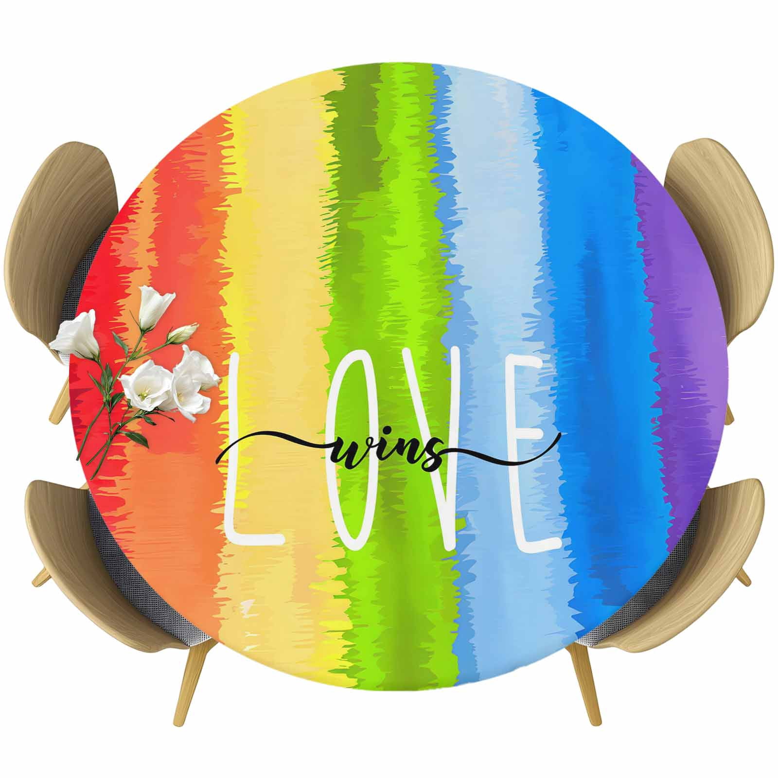 Rainbow Round Tablecloth, Fitted Table Cover with Elastic for 45"-54 ...