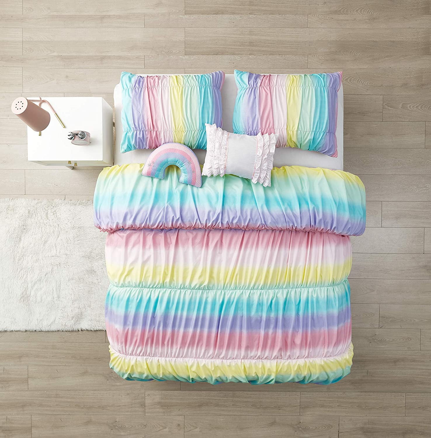 Rainbow Ruched 5-Piece Reversible Comforter Set, Featuring Ombre ...