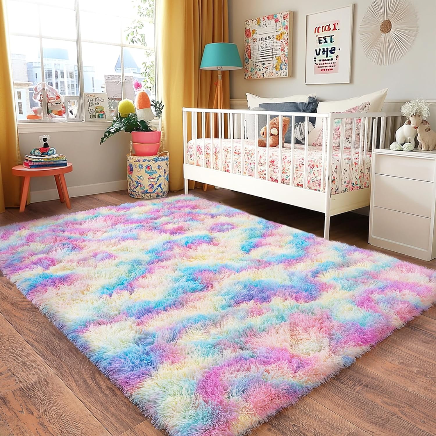 Rainbow Rug for Girls Bedroom, 5x7 Area Rug for Cute Girls Room ...