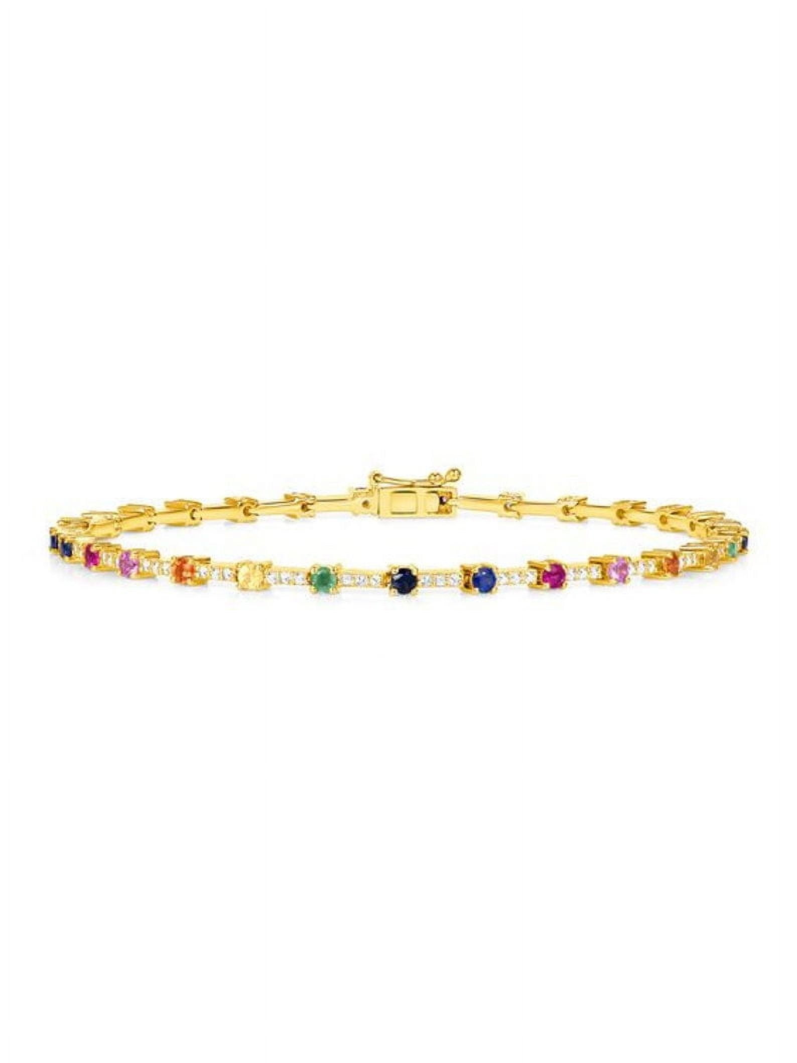 Rainbow Sapphire And CZ Diamond Segment Tennis Bracelet 14K gold plated ...