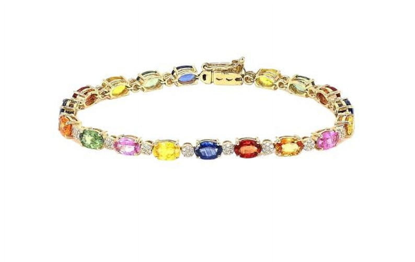 Rainbow Sapphire & CZ Diamond Tennis Bracelet - Oval Cuts -Multi Color ...