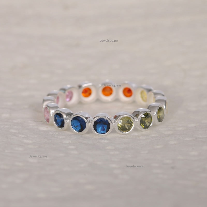 Multi Sapphire Eternity Ring, 925 Sterling Silver Ring, Colorful ...