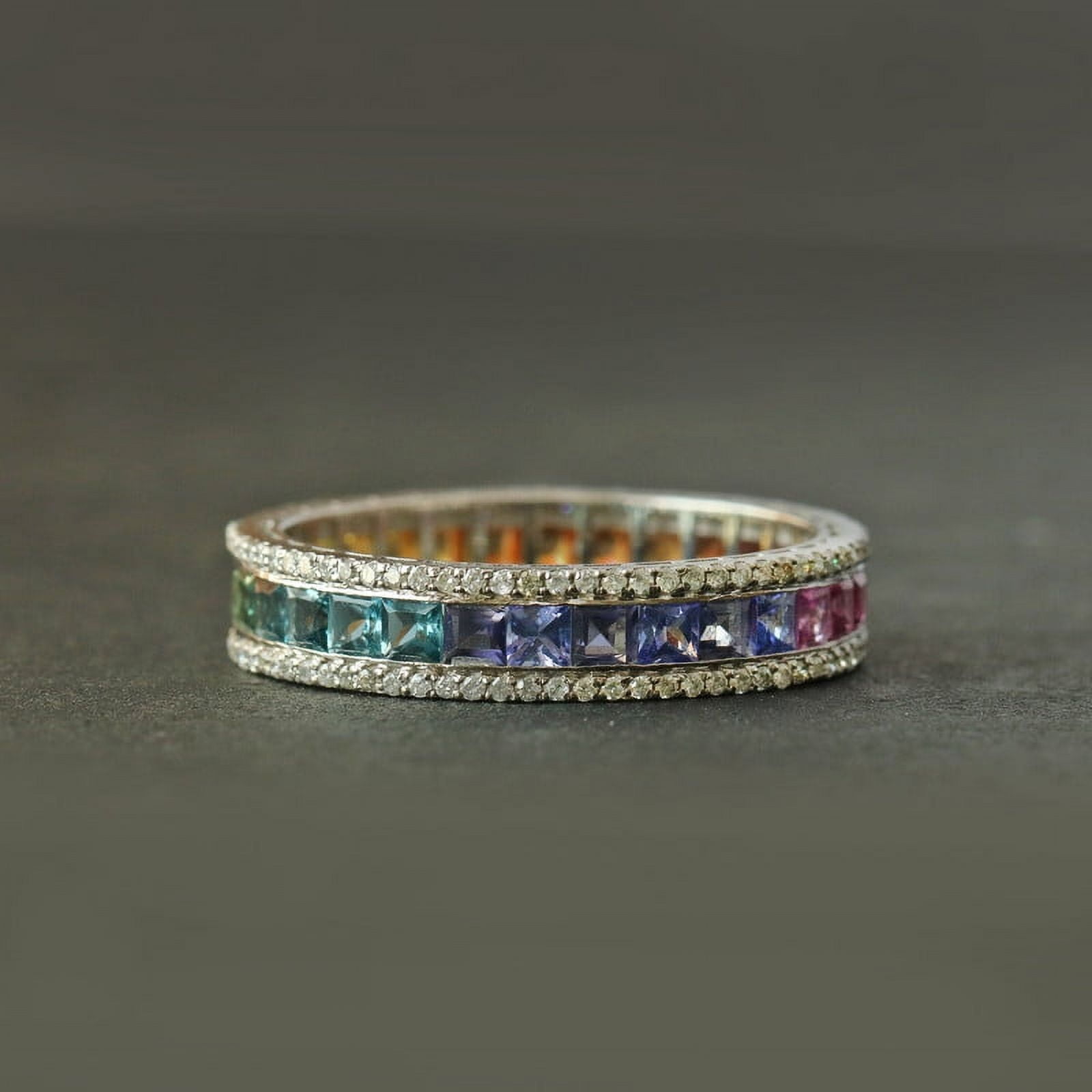 Rainbow Sapphire Ring, Multi Sapphire Band, 925 Starling Silver Eternity Band Ring, Anniversary ...