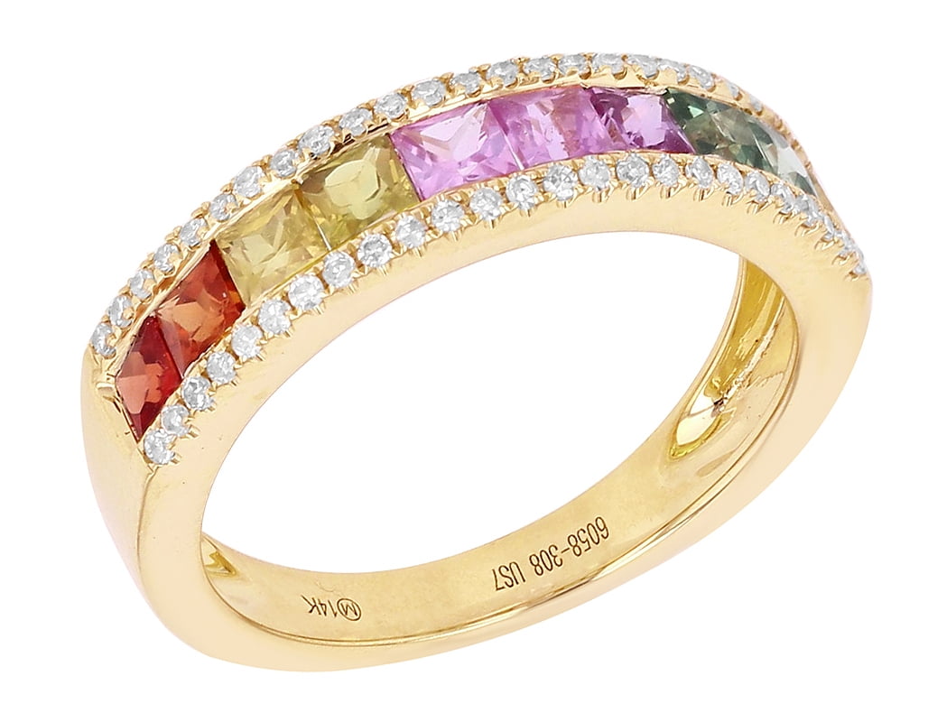 Rainbow Sapphires 1.7CT Diamond Ring 14K Yellow Gold 5MM - Walmart.com