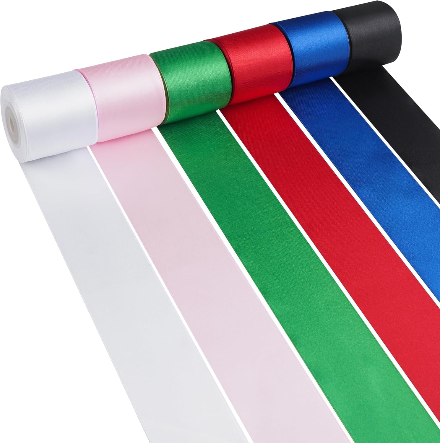 Rainbow Satin Ribbon 2 Inch x 6 Rolls Total 60 Yards - Red/Green/Black ...