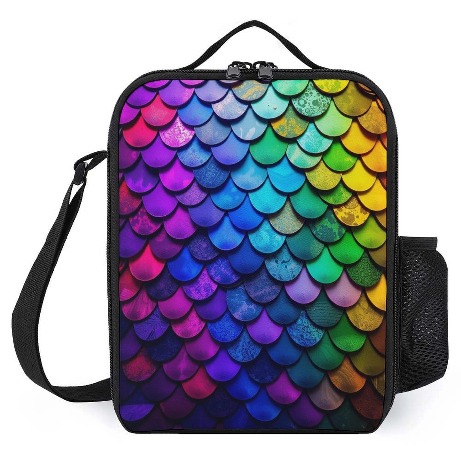 Rainbow Scale Pattern Single Sided Messenger Bag Insulated Cooler Bag ...