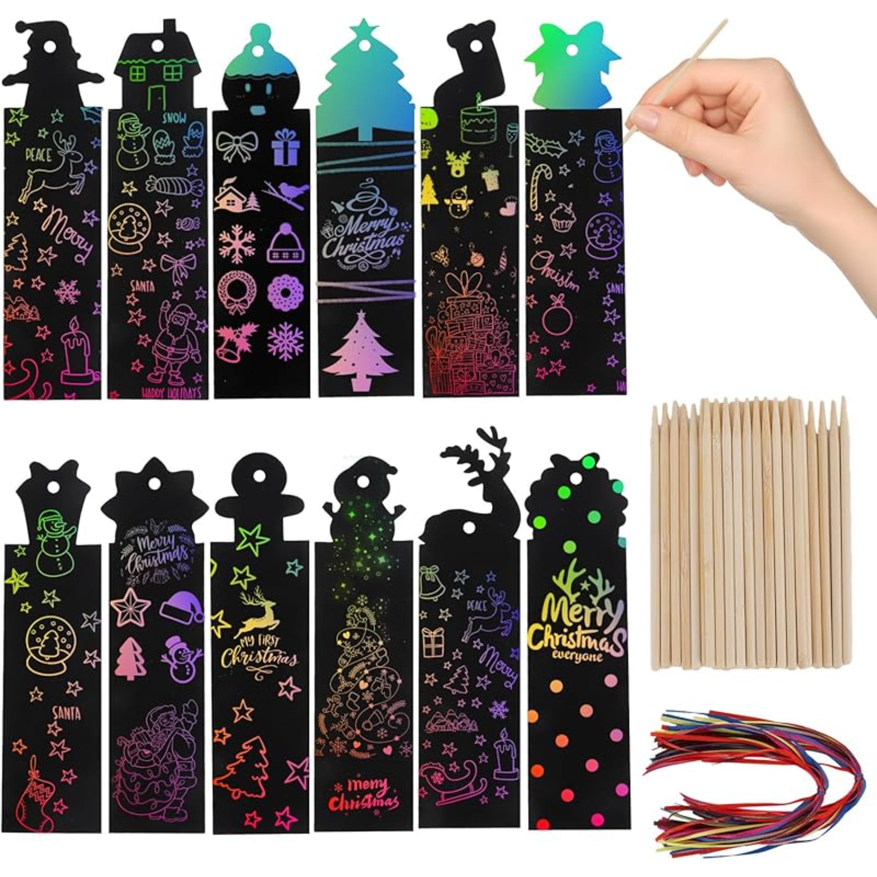 Rainbow Scratch Art Bookmarks DIY Craft Kit, 60 Scratch Paper Bookmarks ...