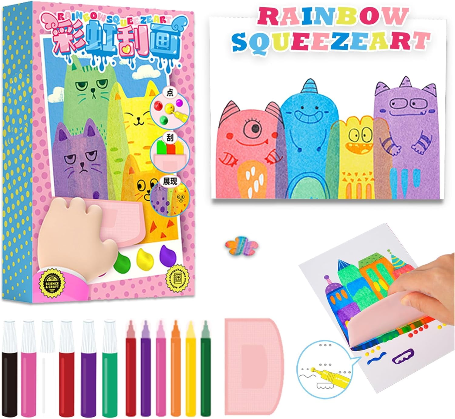 Rainbow Scratch Art Books Craft Kits: Dot Painting Paper Set Notebooks ...