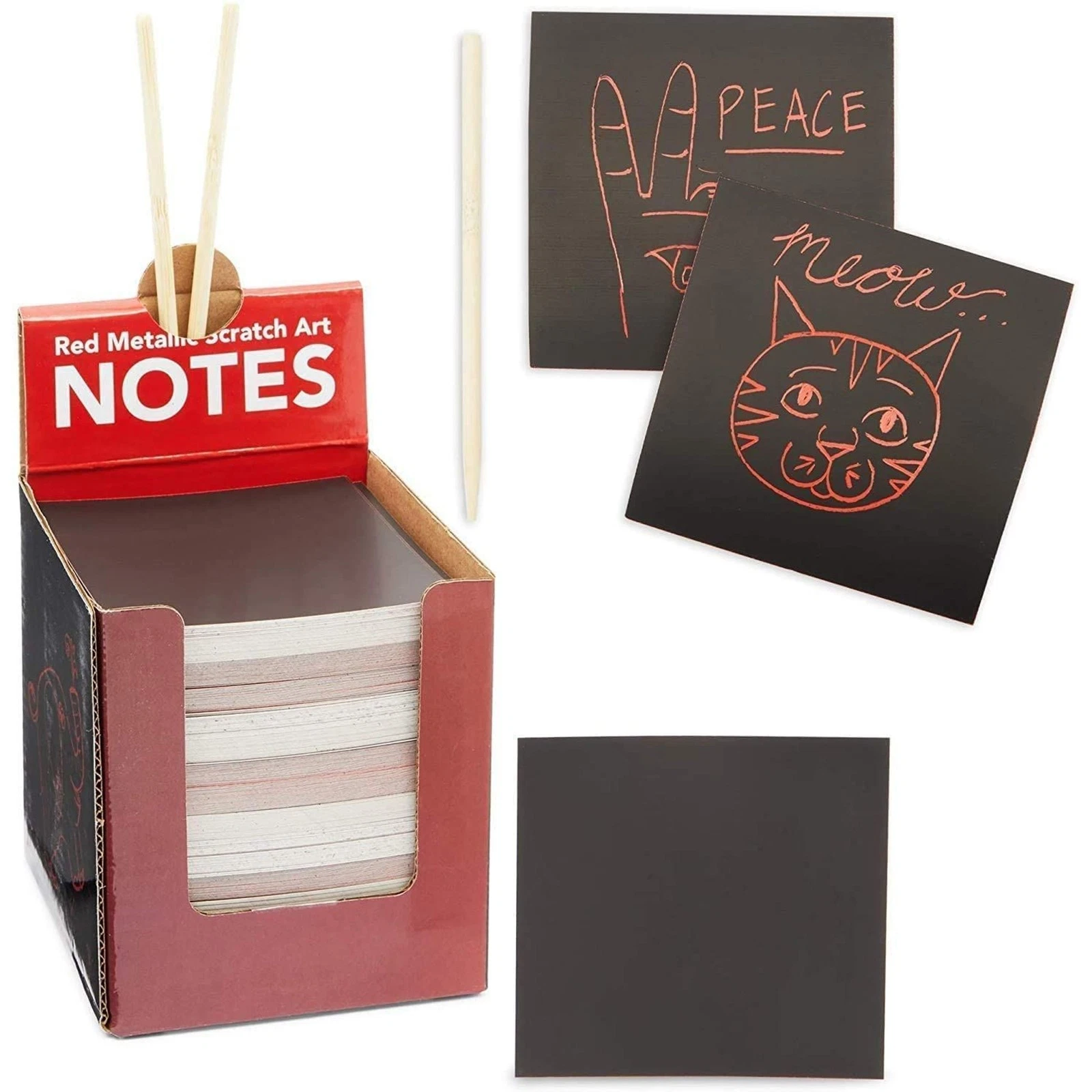 Rainbow Scratch Off Notes with 2 Wood Styluses Sticks (Red, 3.5 in, 300 ...