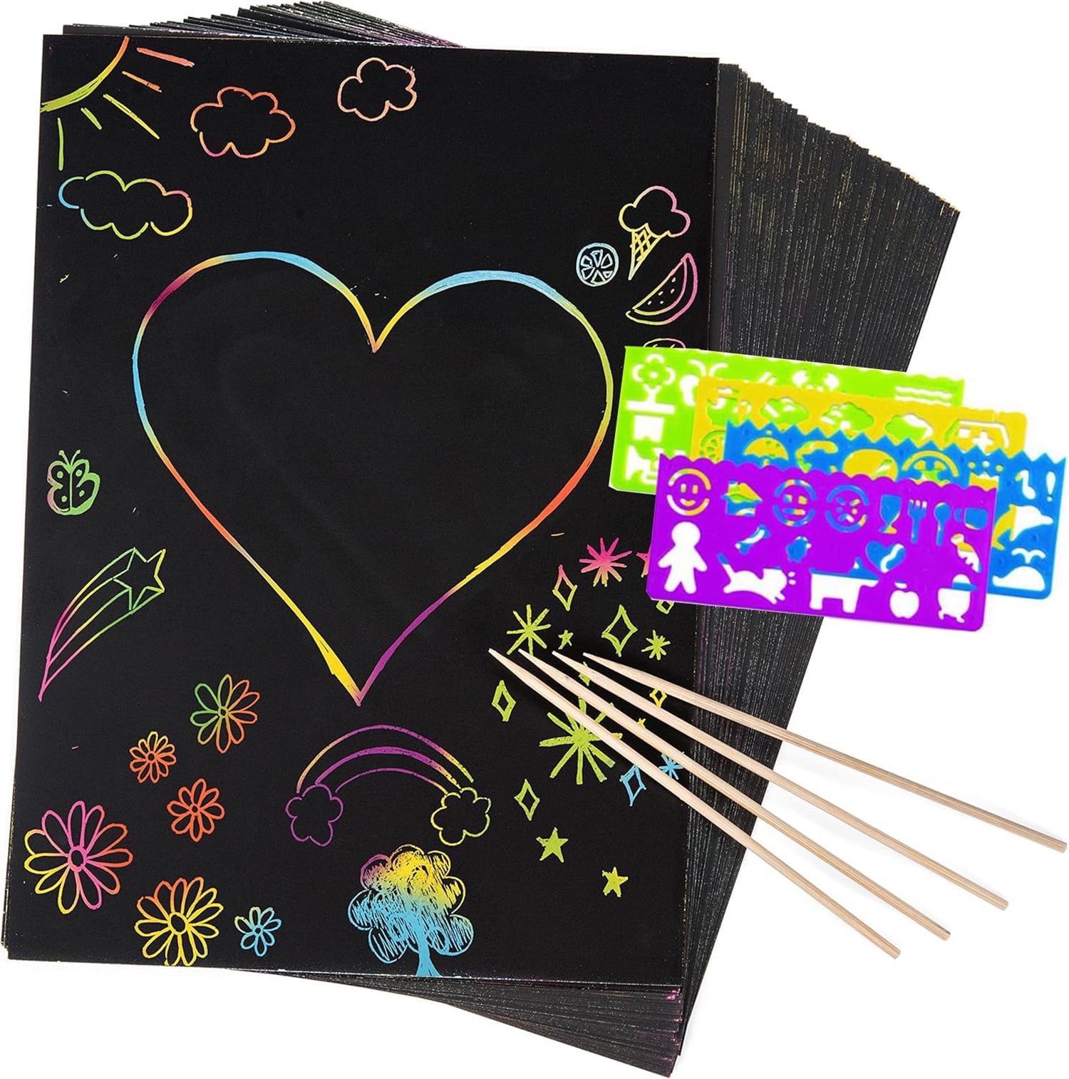 Rainbow Scratch Paper Art,Happon 50 Pcs Painting Boards Arts and Crafts ...