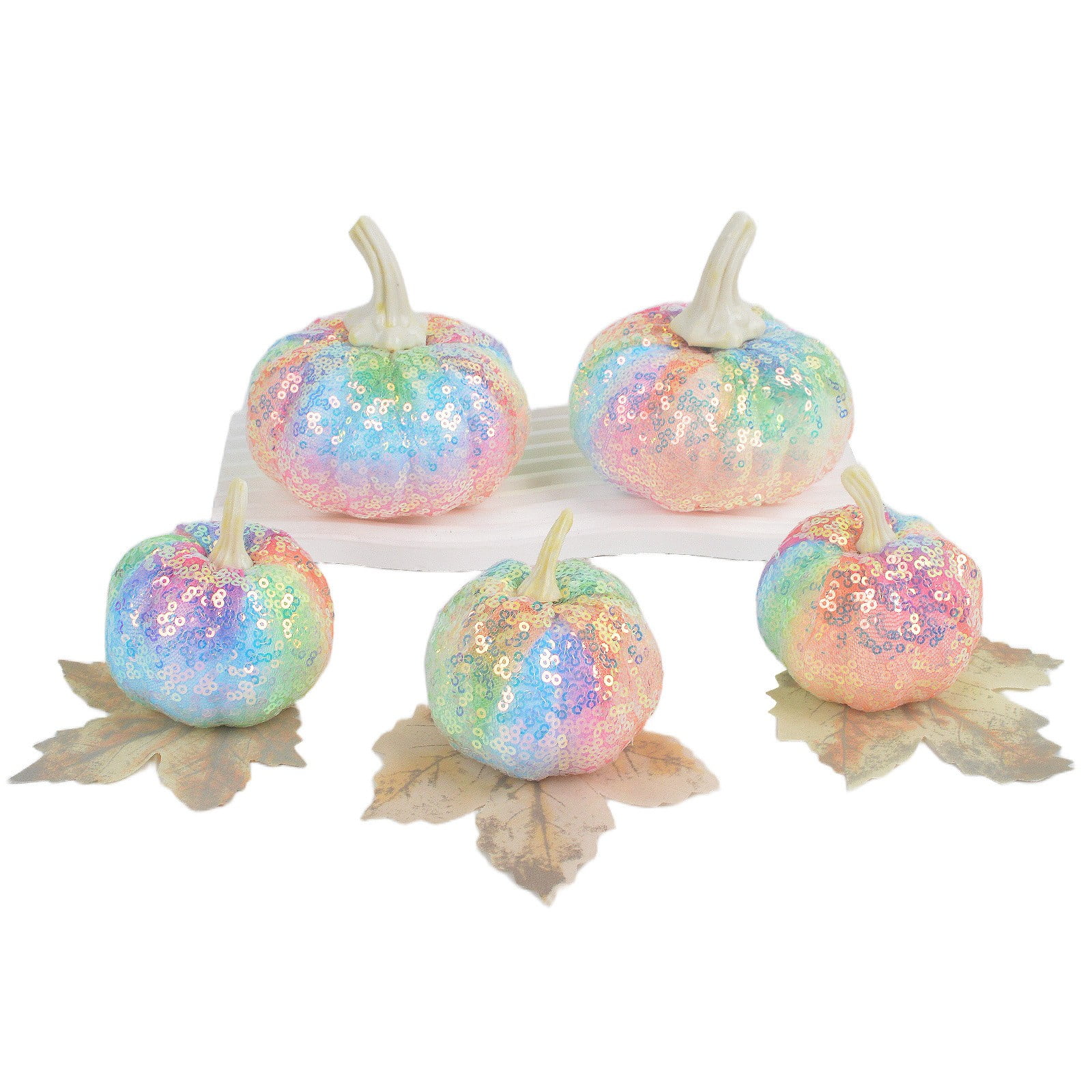 Rainbow Sequin Decorative Pumpkins - 5-Piece Set | Sparkly Simulated ...