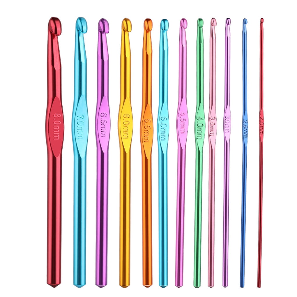 Rainbow Set of 12 Crochet Hooks Looming Stitching Weaving Yarn Fabric ...