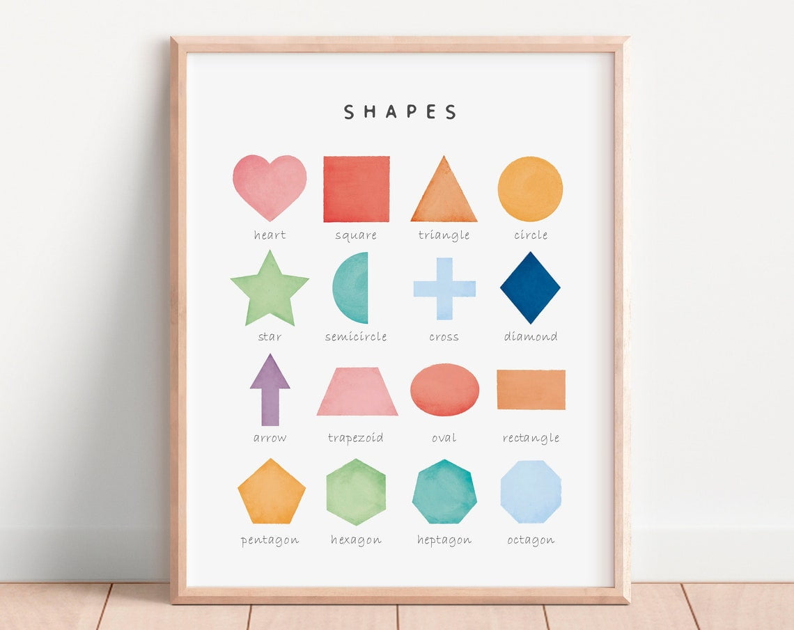 Rainbow Shapes Print, Geometric Shapes, Educational Poster, Nursery ...