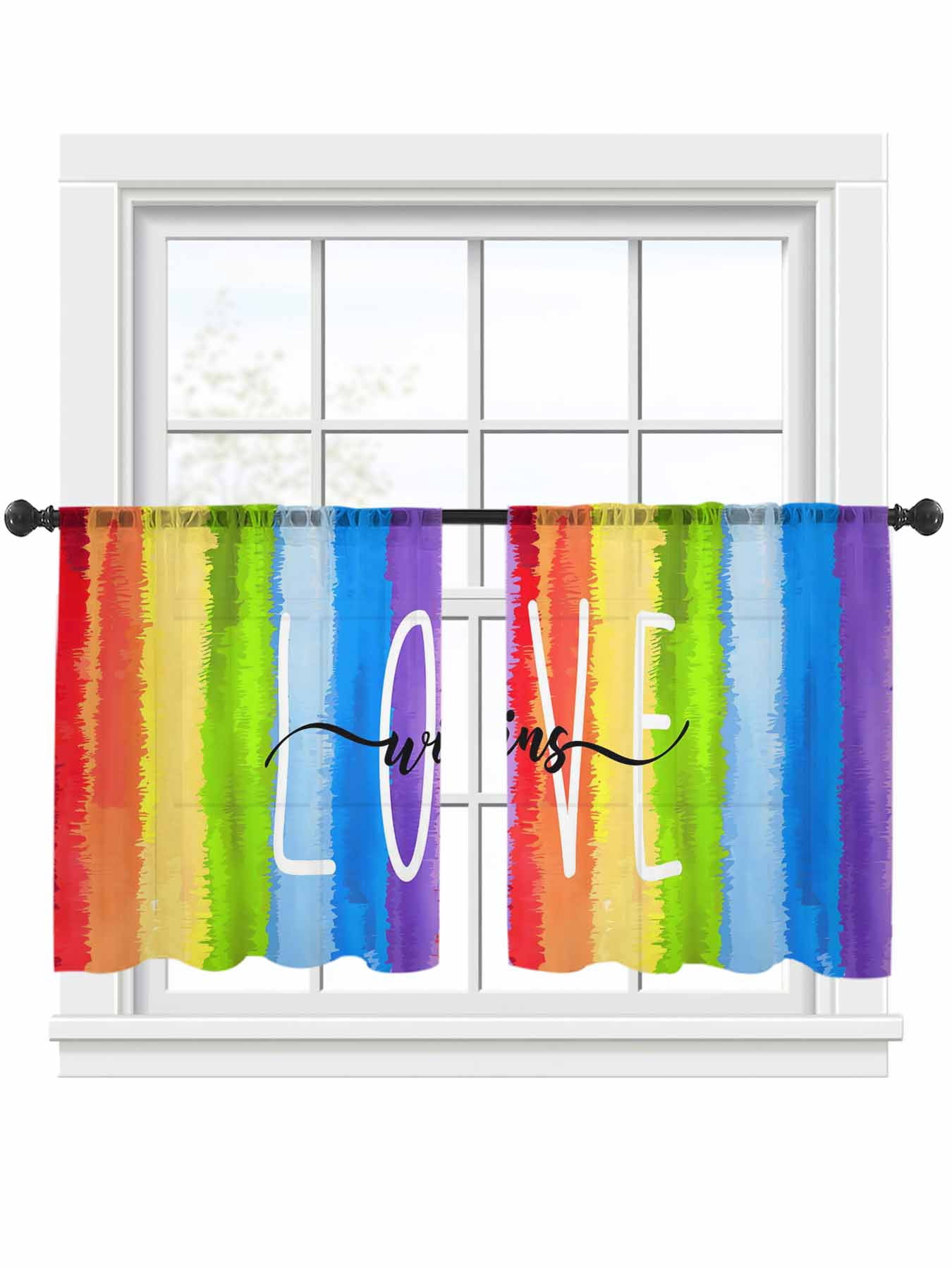 Rainbow Sheer Curtains 45 Inch Length 2 Panels Set, Semi Transparent ...