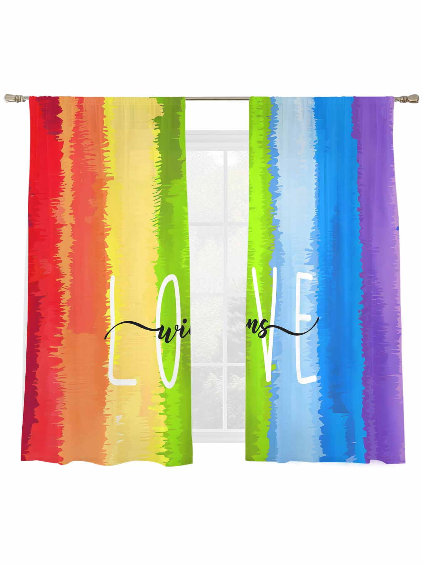 Rainbow Sheer Curtains 63 Inch Length 2 Panels Set, Semi Transparent ...