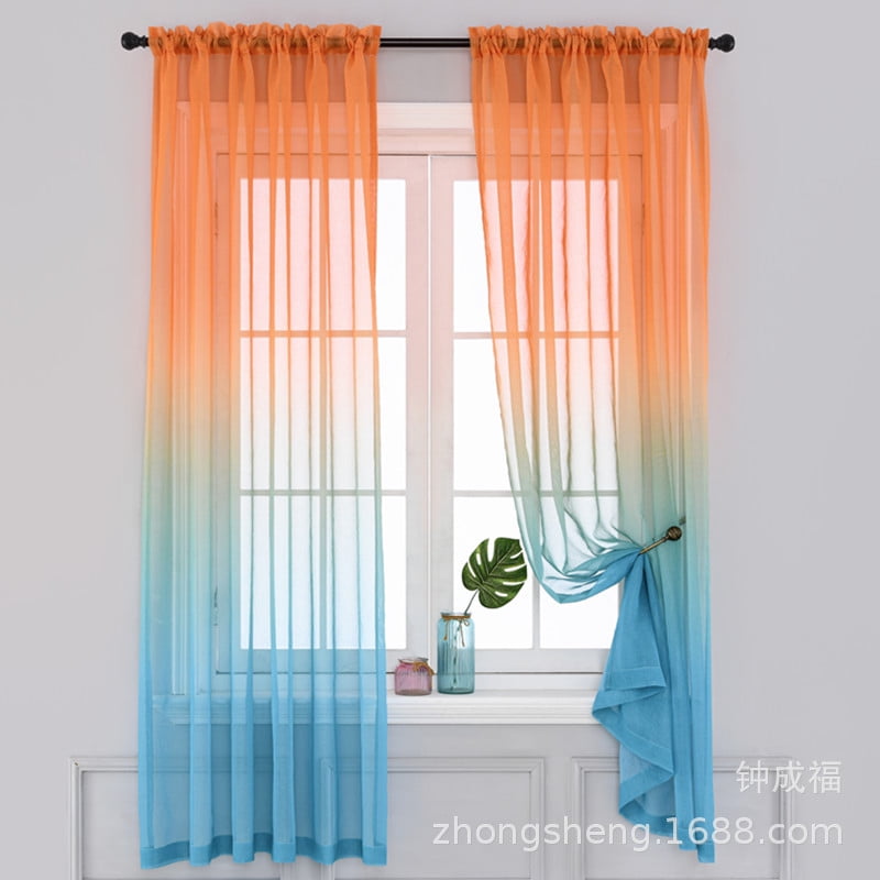 Rainbow Sheer Curtains, 63 inches Long Colorful Linen Semi Sheer ...