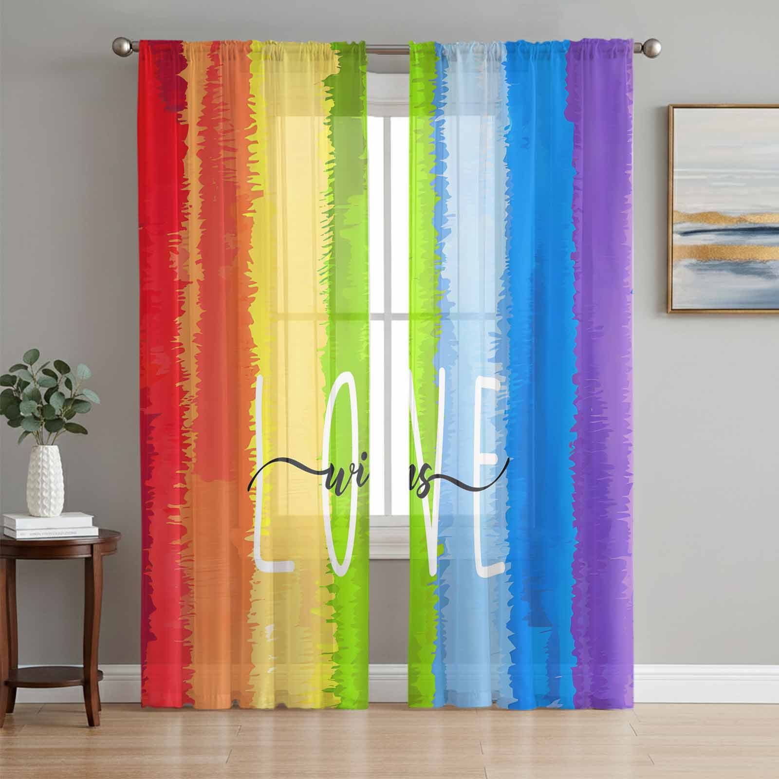 Rainbow Sheer Curtains 72 Inch Length 2 Panels Set, Cartoon Colorful ...