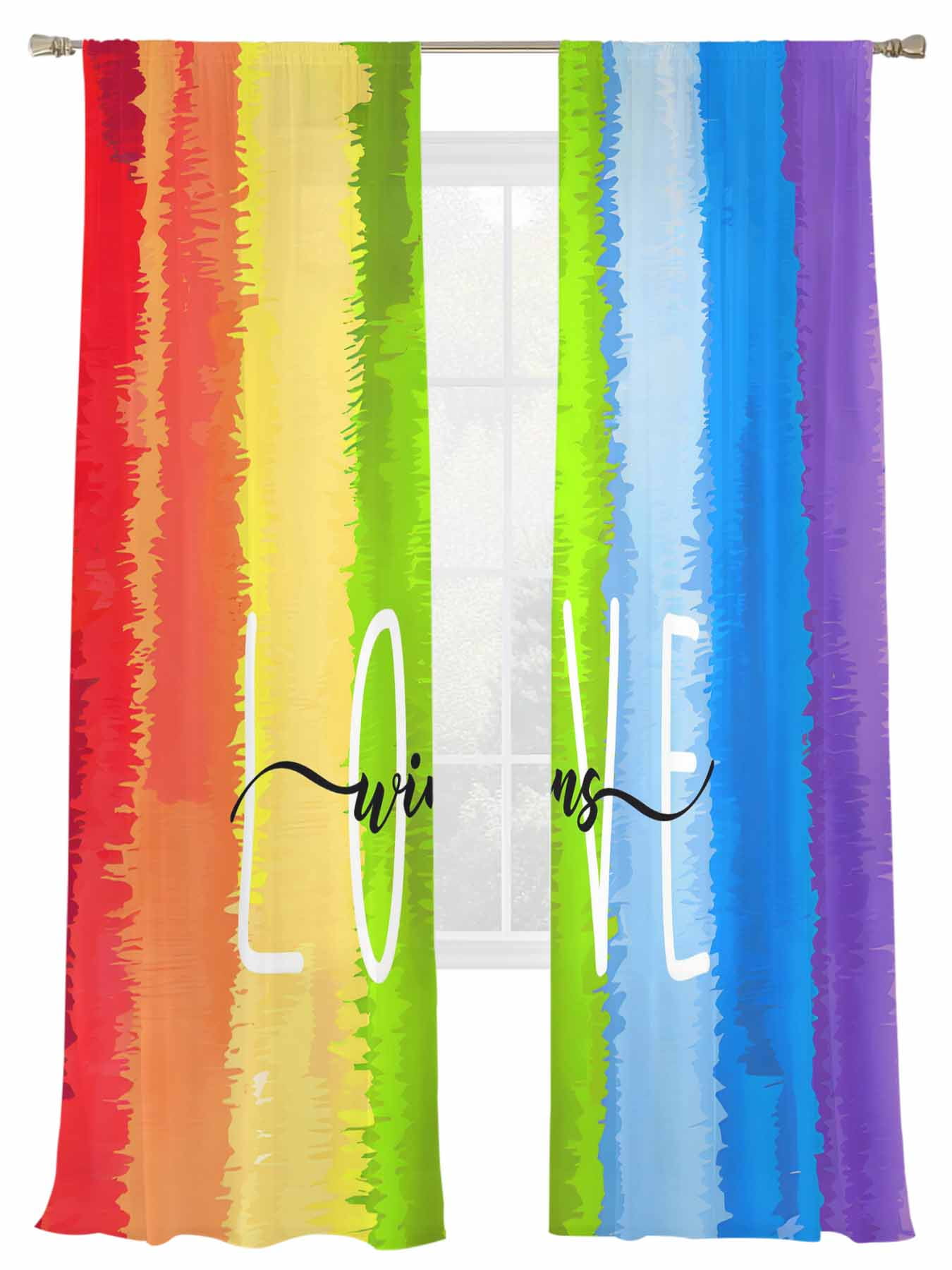Rainbow Sheer Curtains 96 Inch Length 2 Panels Set, Semi Transparent ...