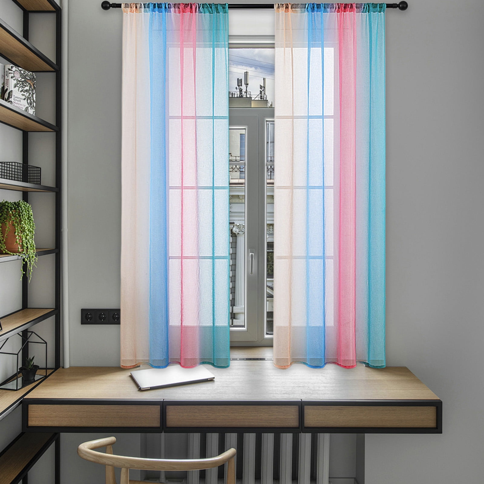 Rainbow Sheer Curtains, Semi Sheer Gauze Voile Drapes for Patio Bedroom ...