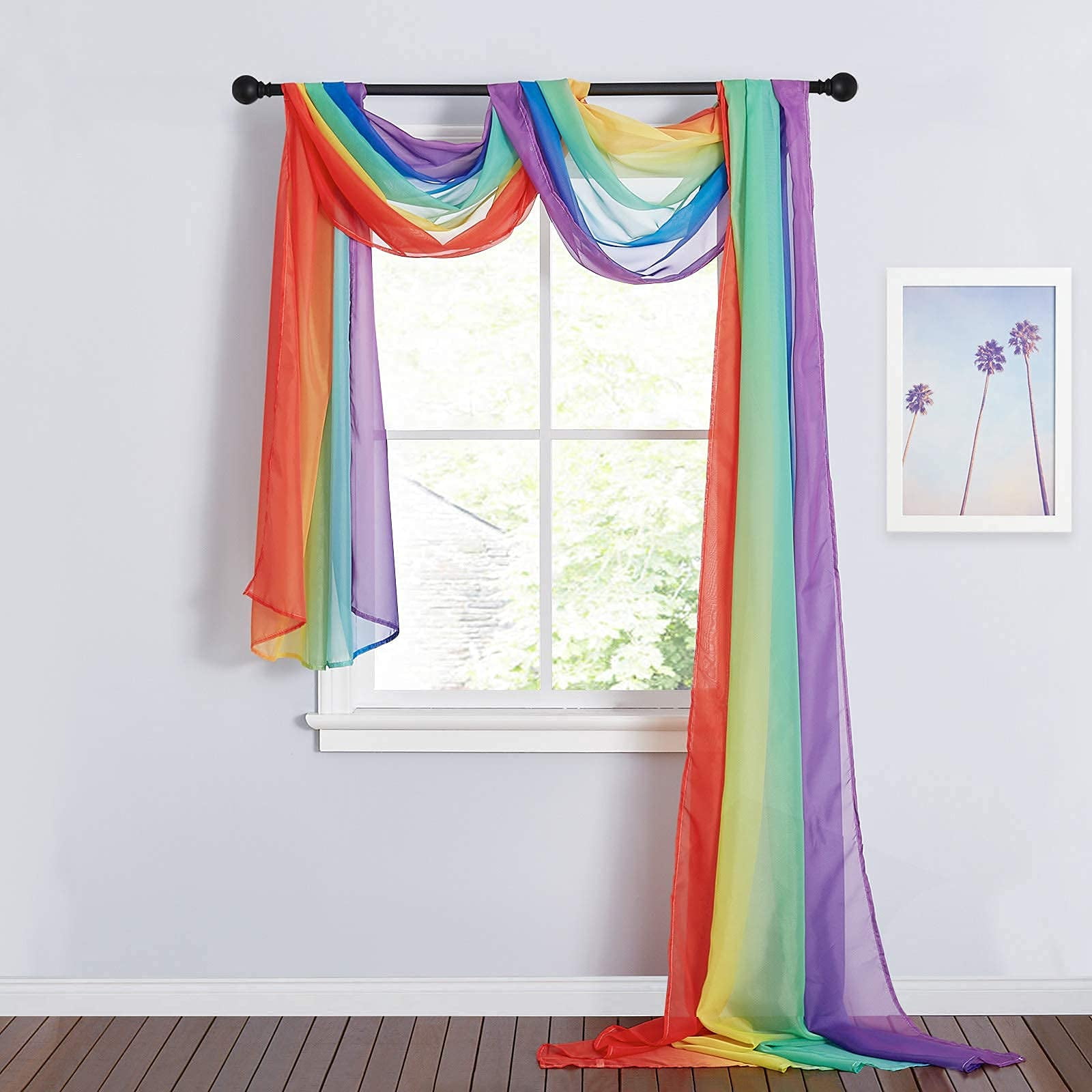 Rainbow Sheer Valance Curtains for Living Room - 2 Panels Bright Window ...