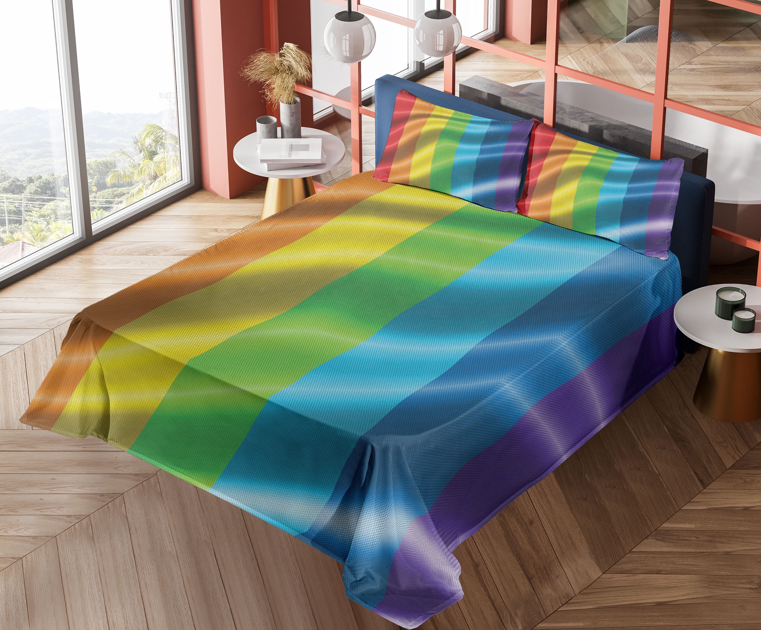 Rainbow Sheet Set, Pride Flag Inspired Design with Vivid Colors Love ...
