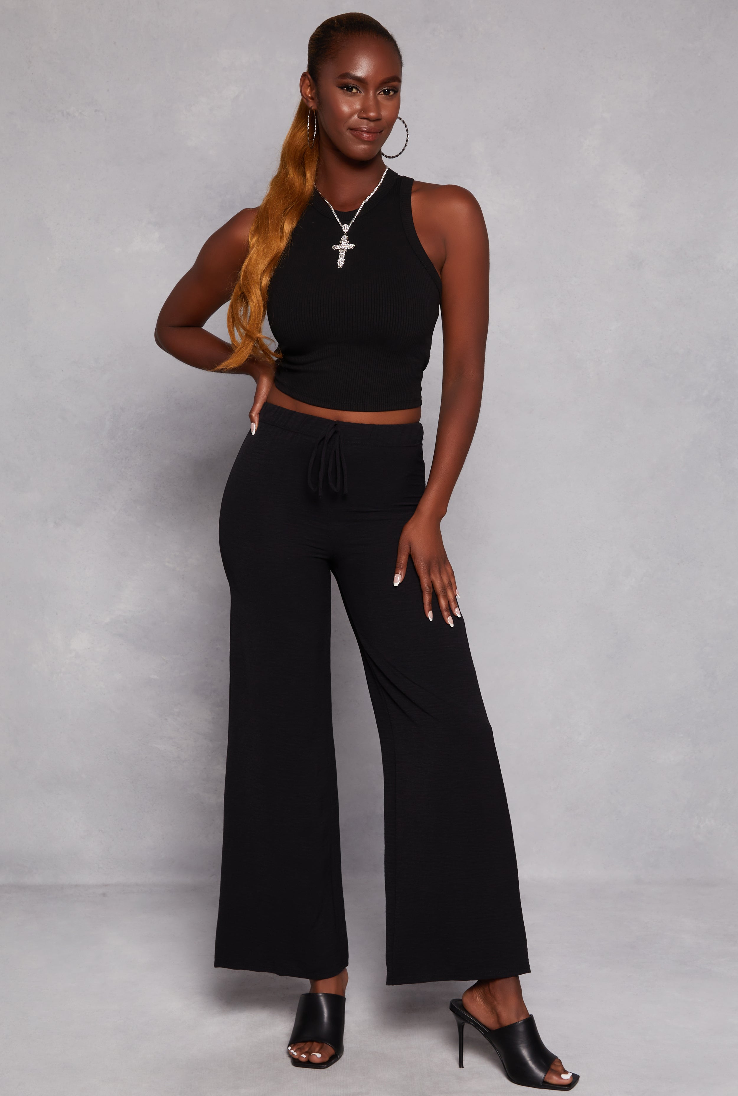 Womens Airy Crepe Knit Pull On Wide Leg Pants - Walmart.com