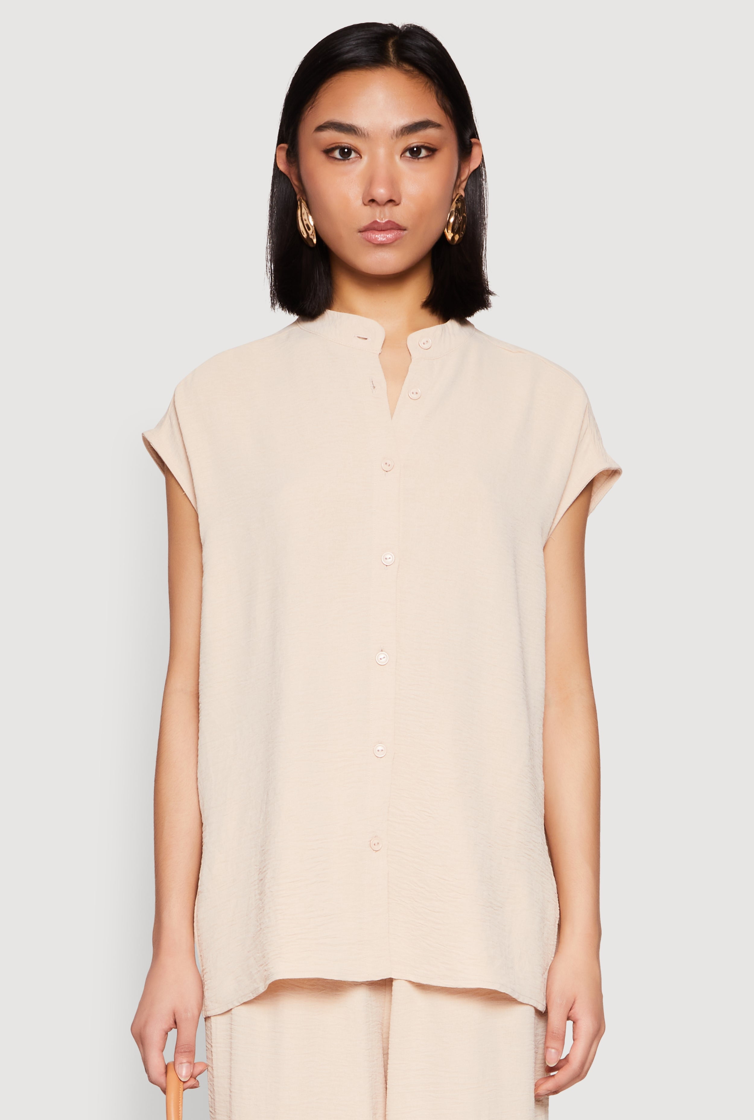 Rainbow Female Adult Airy Mandarin Collar Shirt Cap Sleeve, Mandarin ...