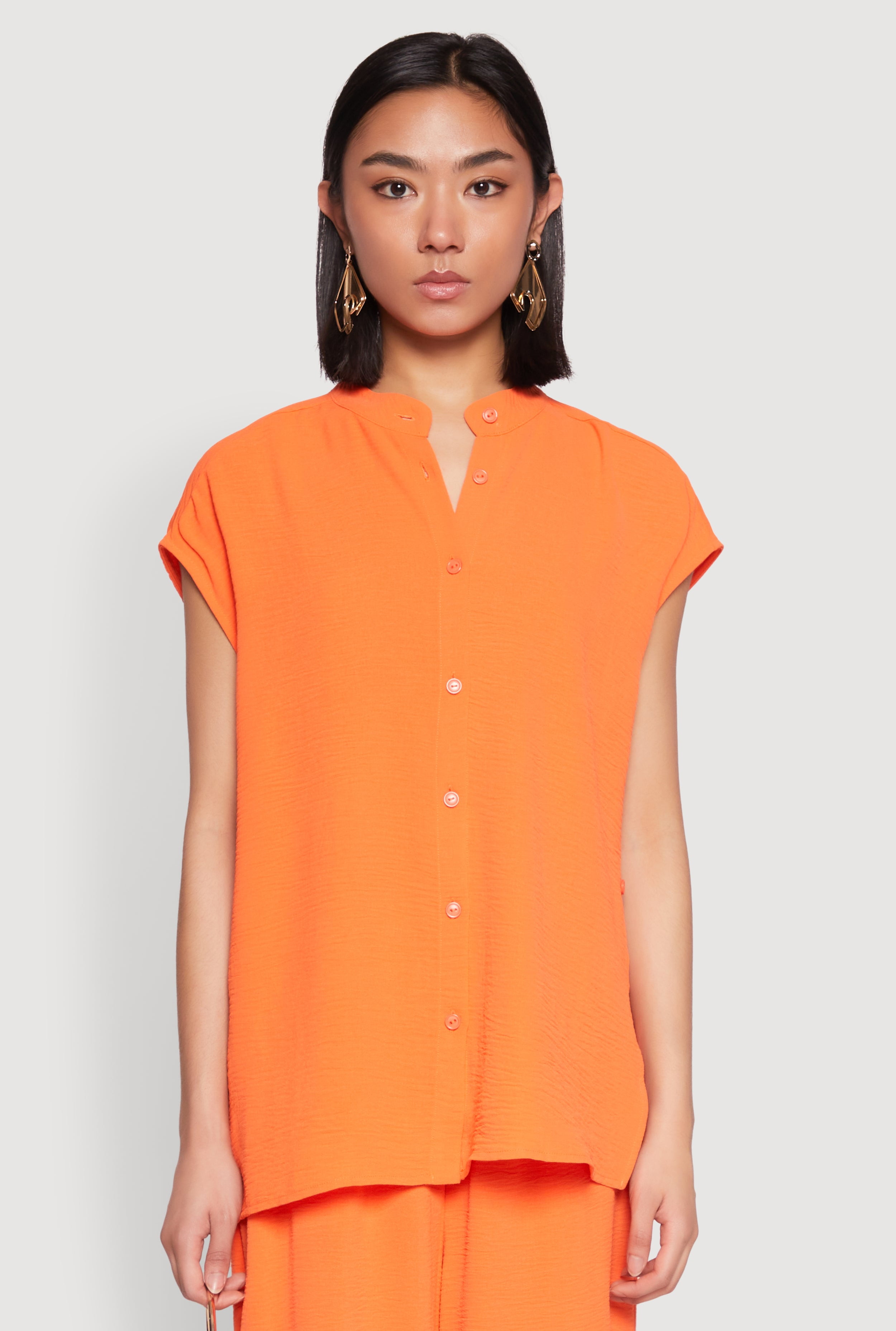 Womens Airy Mandarin Collar Shirt - Walmart.com