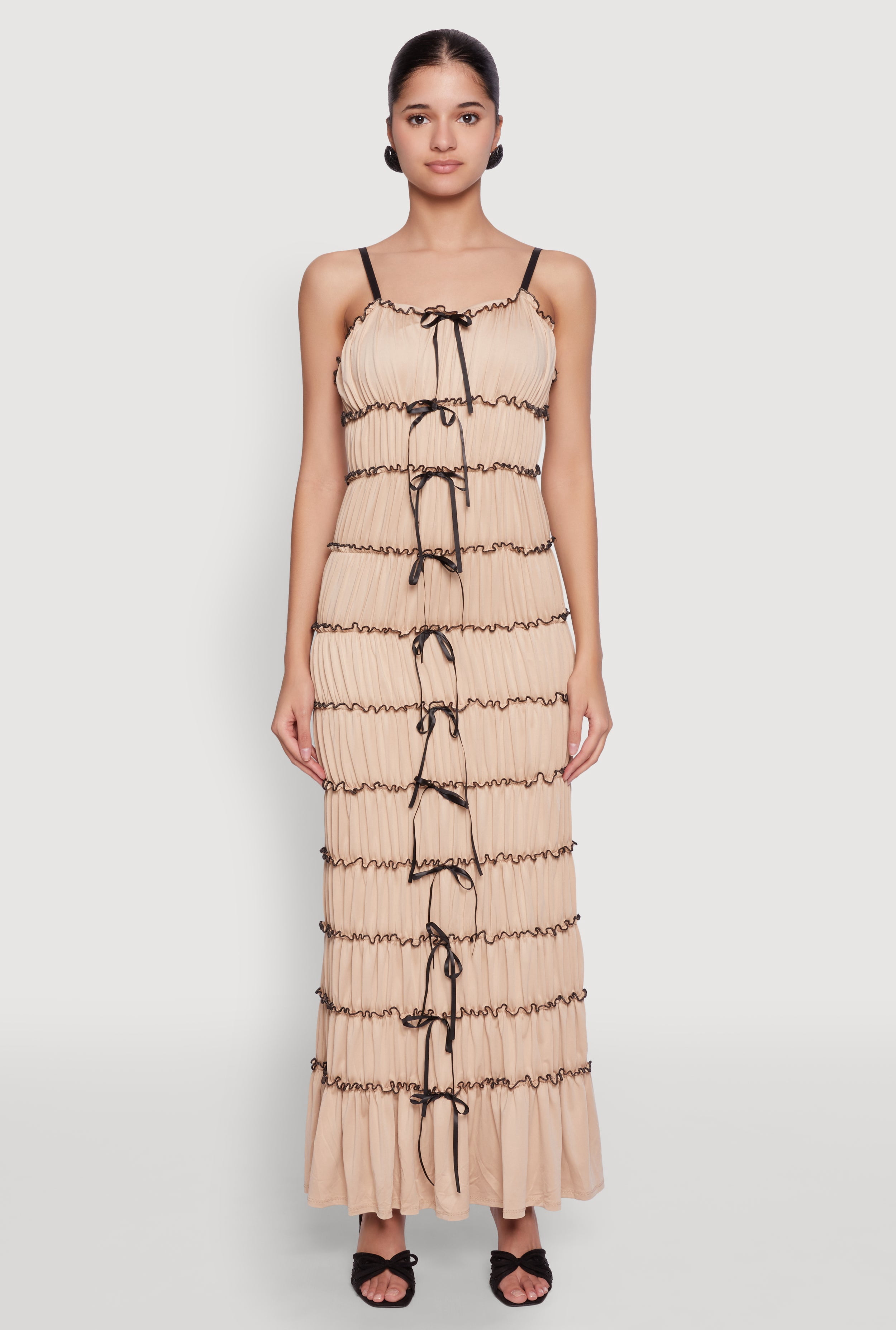 Womens Almost Famous Bow Contrast Tiered Maxi Dress - Walmart.com