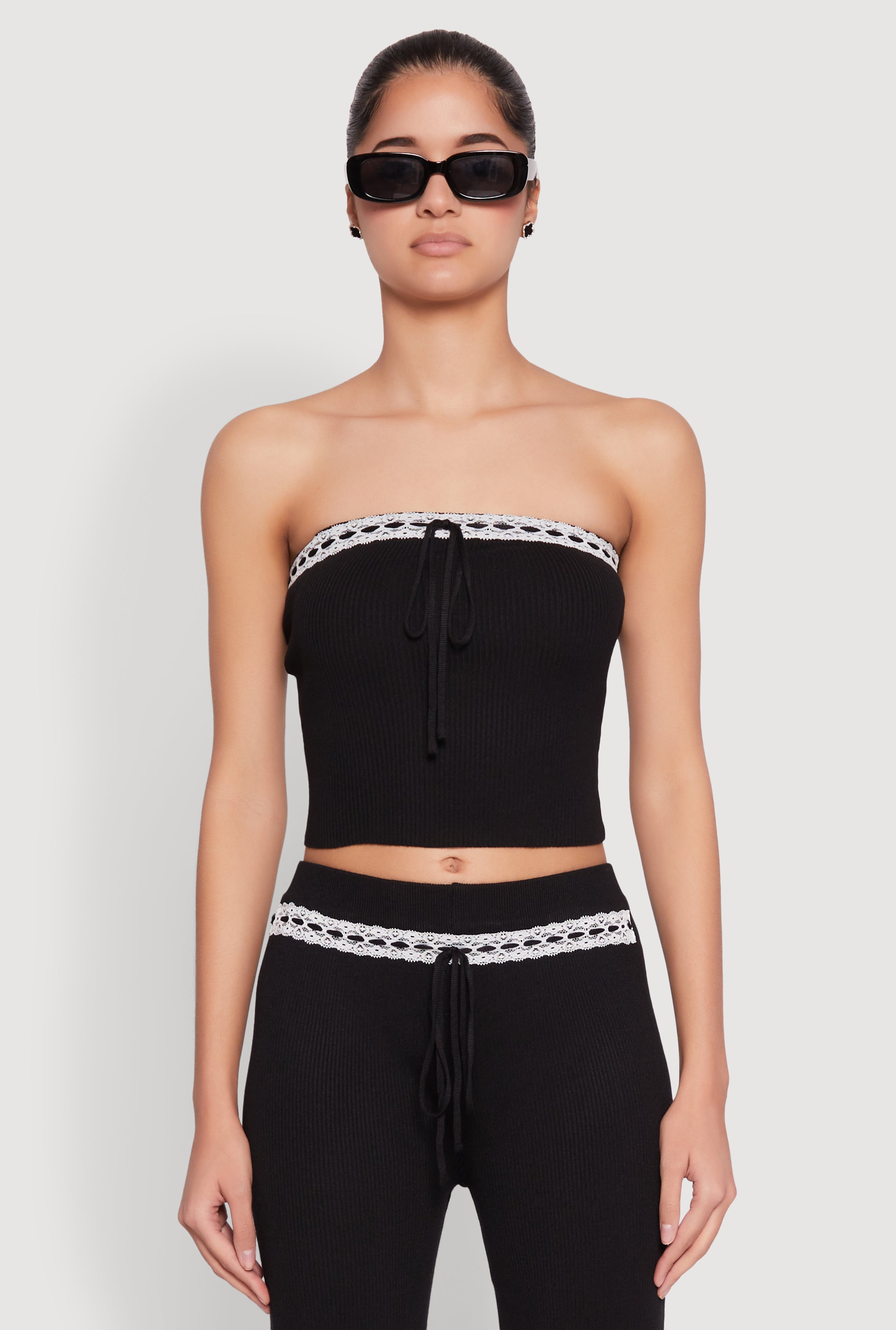 Rainbow Shops Female Adult Almost Famous Drawstring Lace Trim Tube Top ...