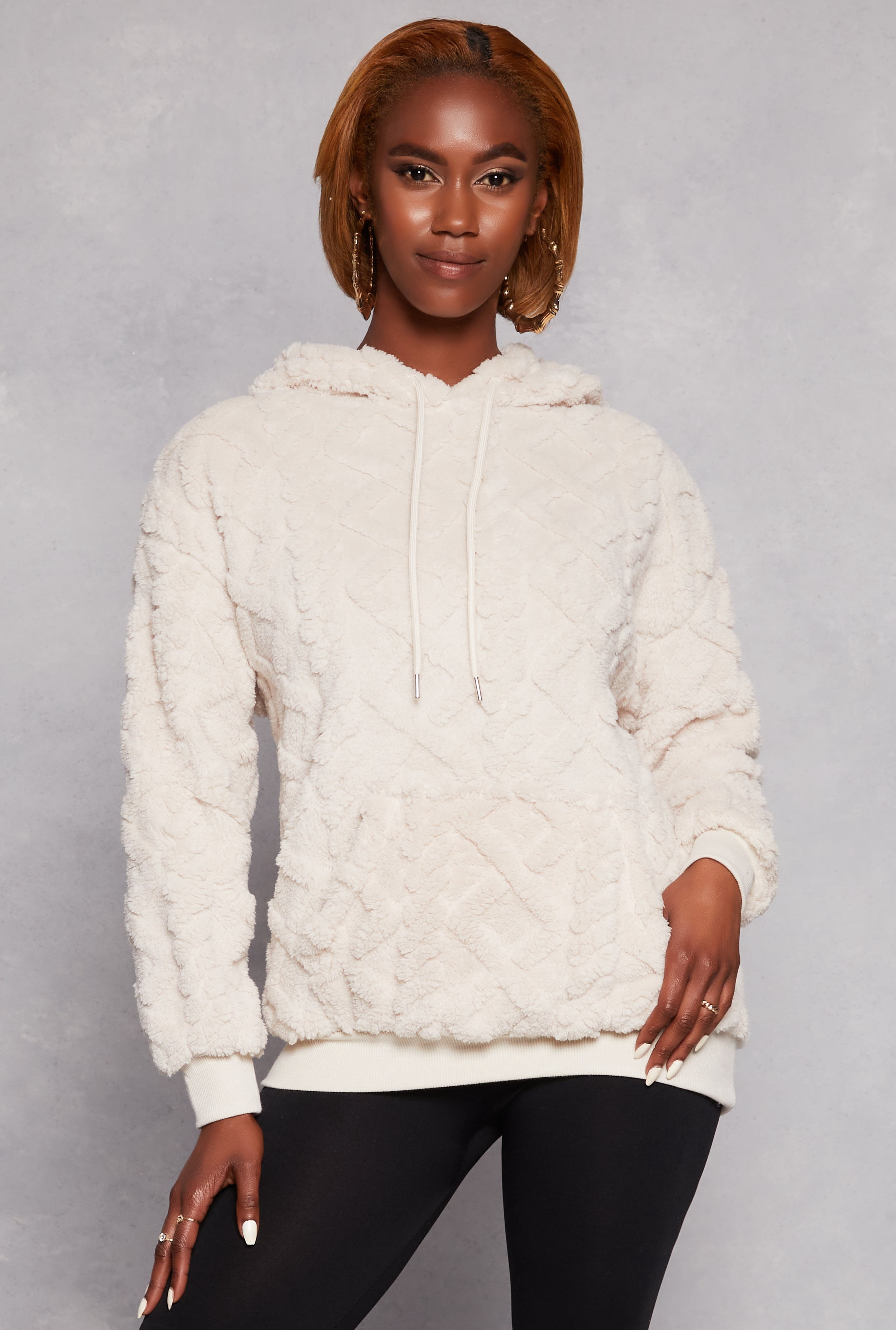 Rainbow Shops Female Adult Almost Famous Faux Fur Hoodie Almost Famous ...