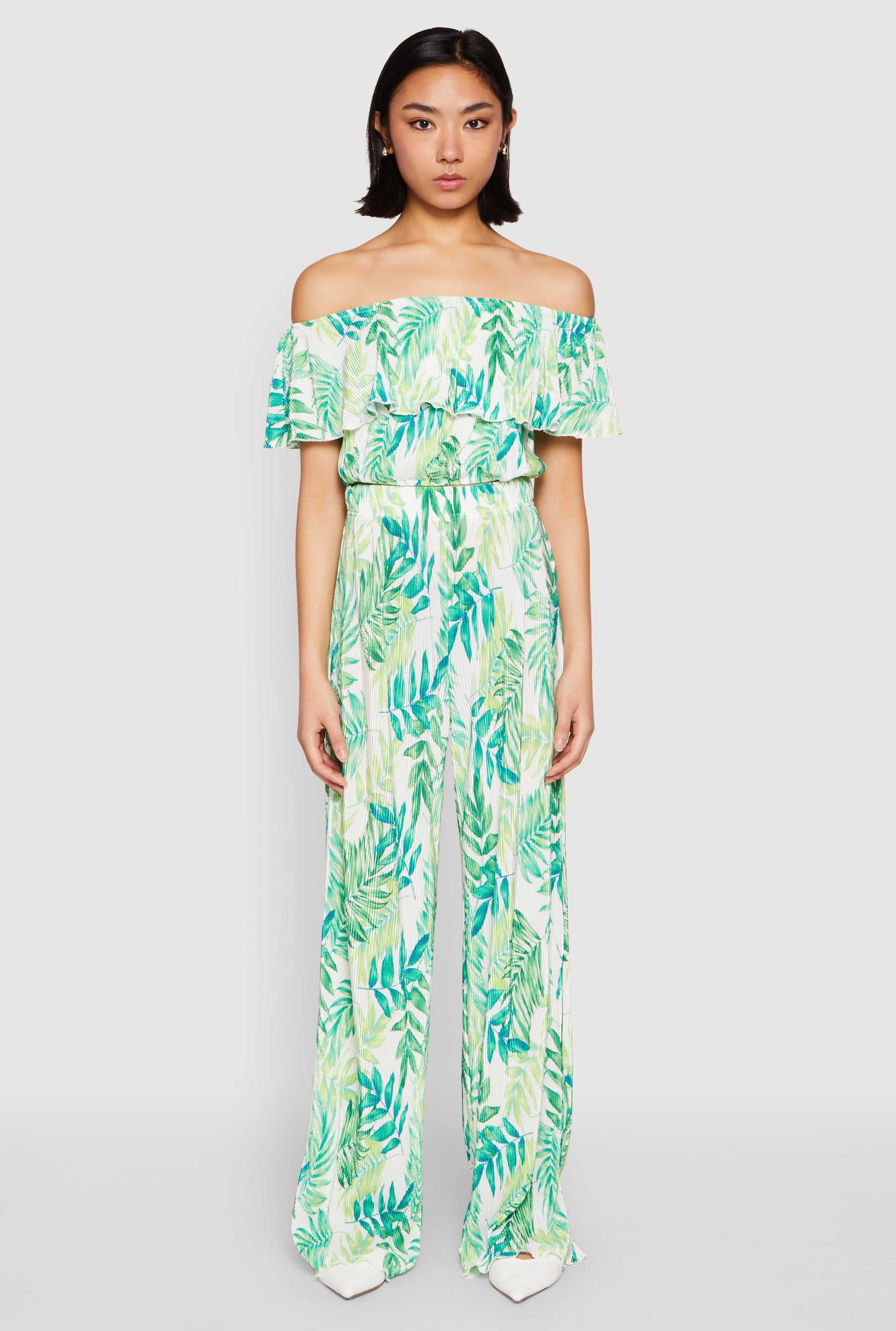 Womens Almost Famous Plisse Leaf Print Pants - Walmart.com