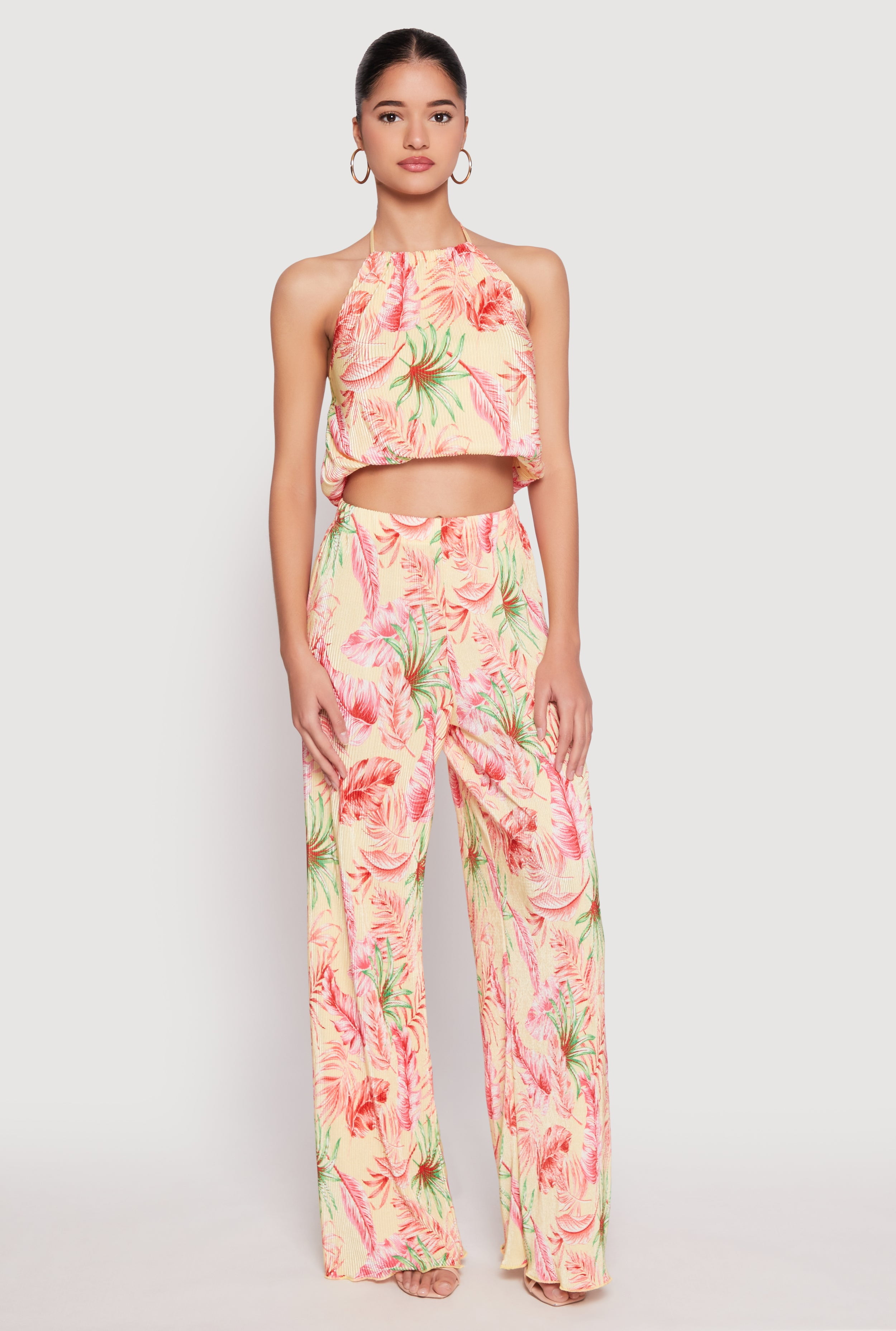 Rainbow Shops Female Adult Almost Famous Plisse Tropical Print Pants ...