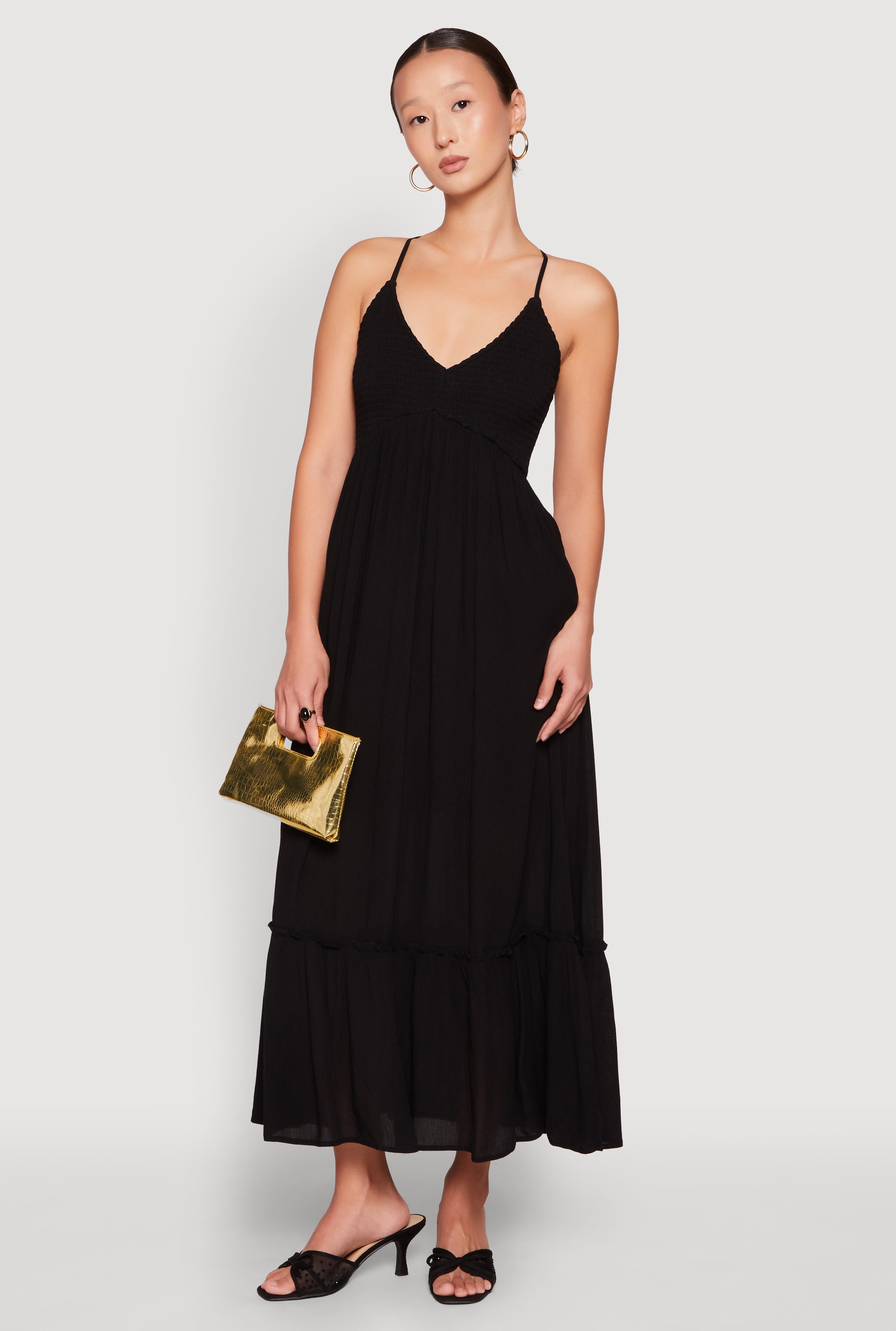 Womens Almost Famous Smocked O Ring Tiered Maxi Dress - Walmart.com