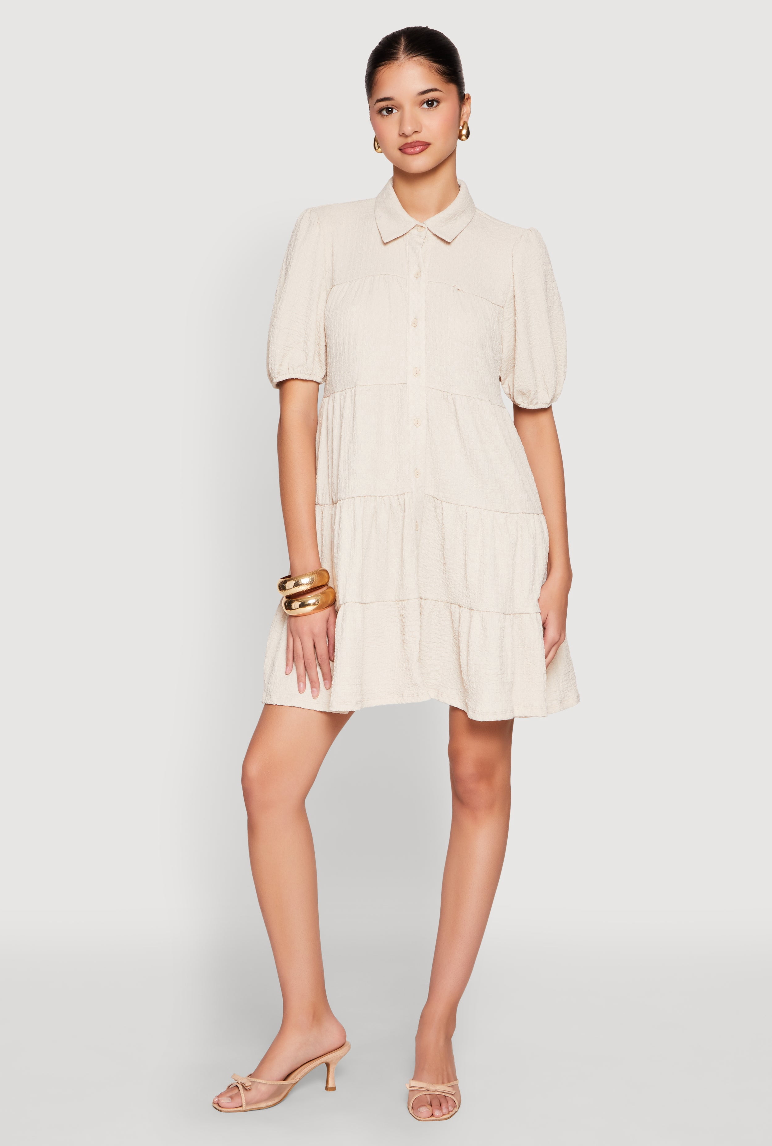 Womens Crepe Knit Button Front Tiered Dress - Walmart.com