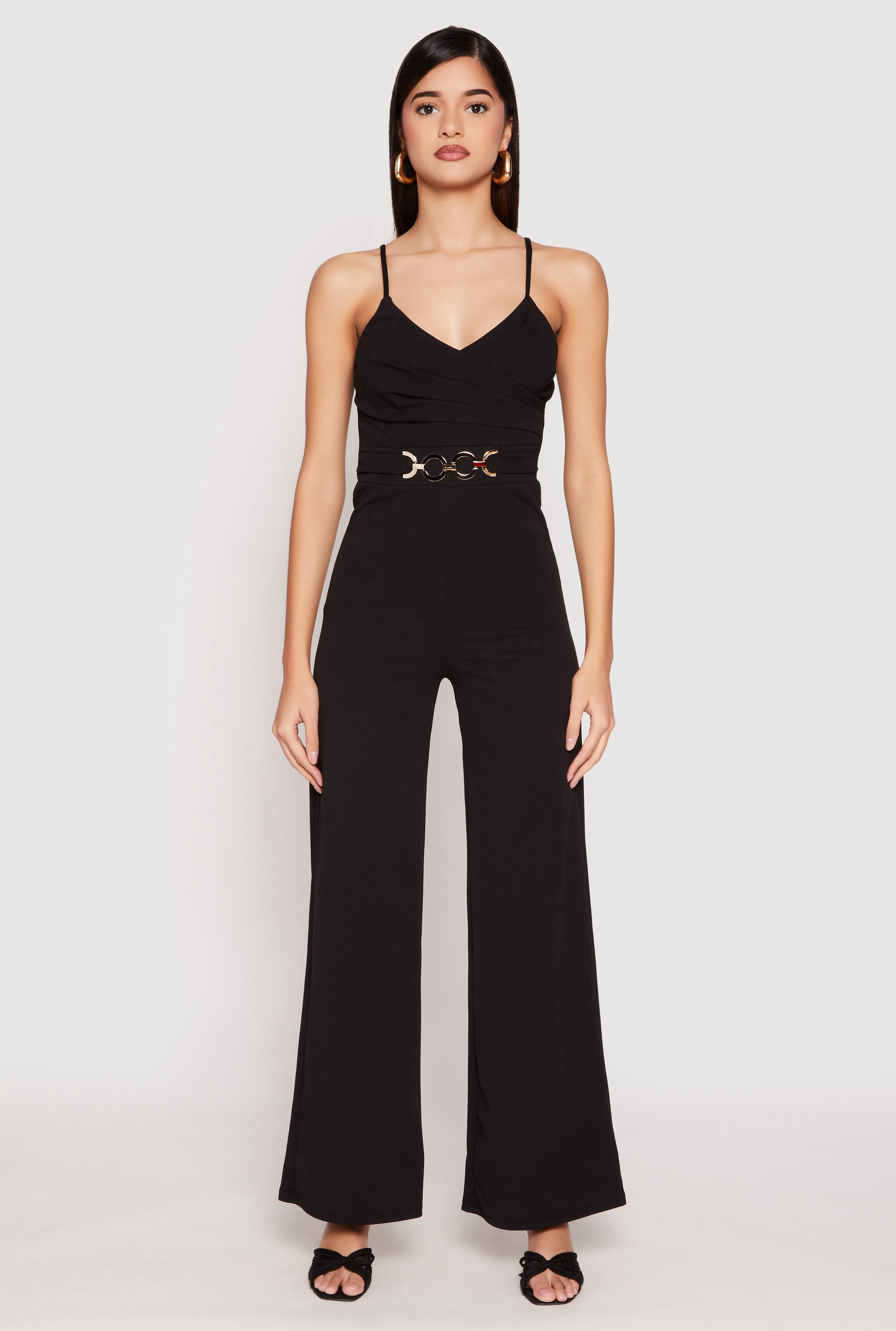 Womens Crepe Knit Chain Belted Front Jumpsuit - Walmart.com