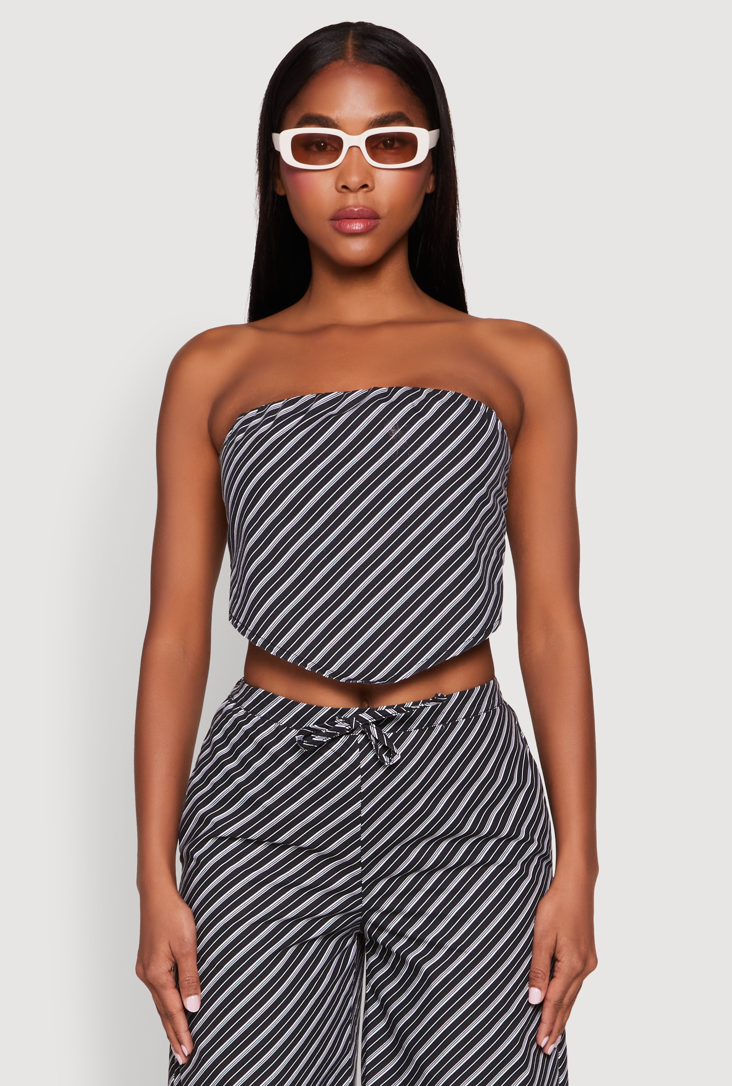 Womens Cropped Pinstripe Tube Top - Walmart.com