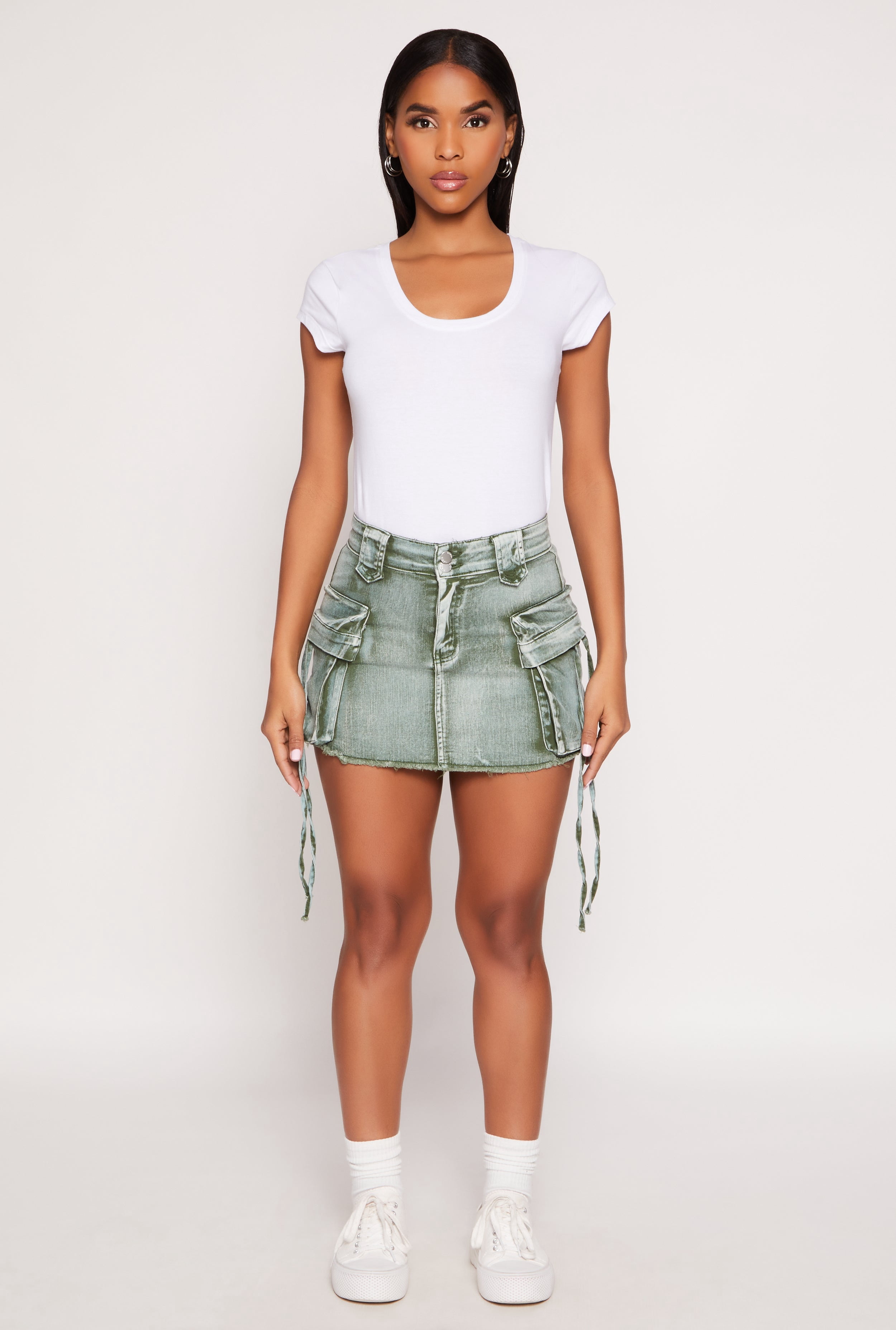 Womens Daisy Acid Wash Denim Mini Cargo Skirt - Walmart.com