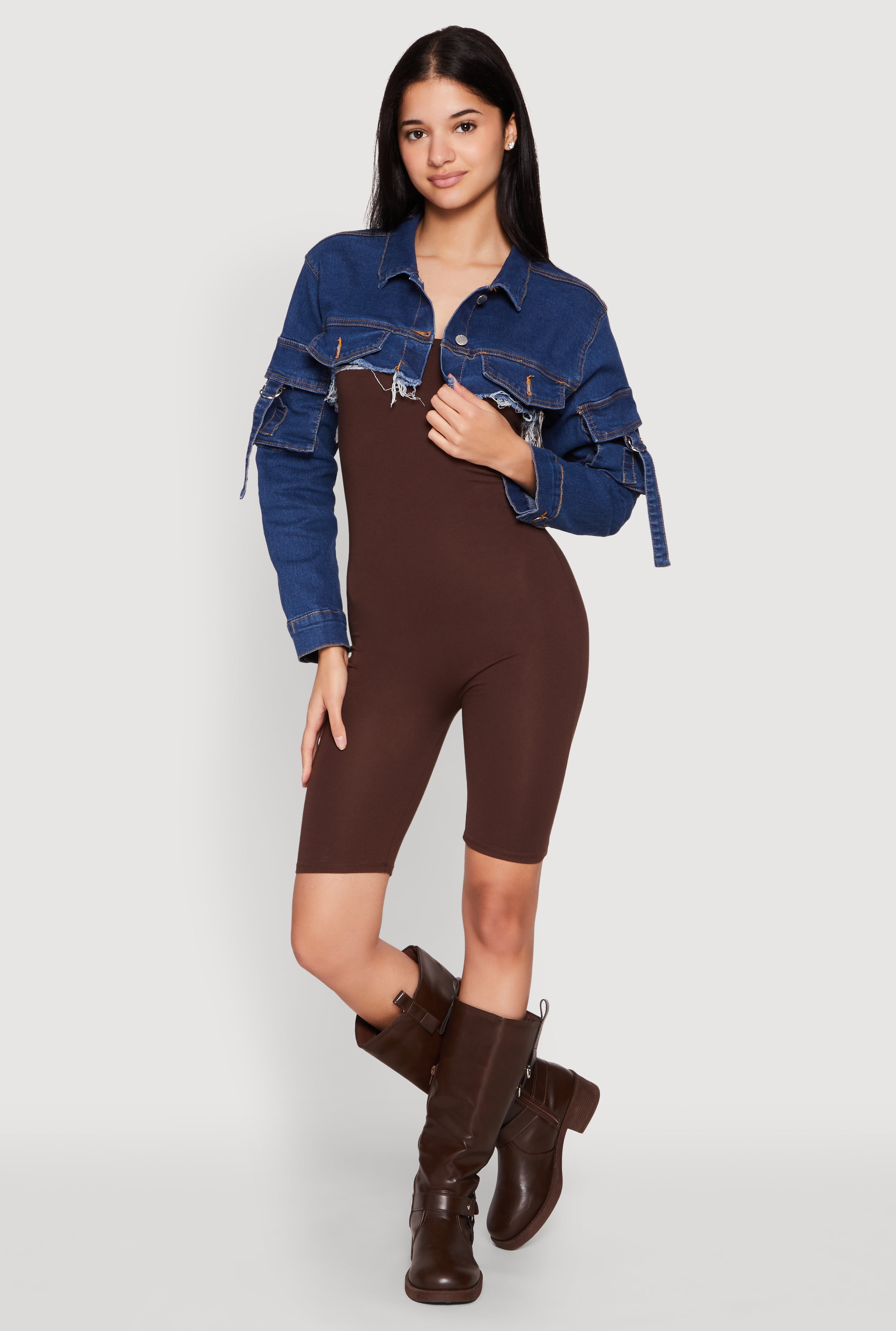 Womens Daisy Cargo Pocket Sleeve Bolero Jean Jacket - Walmart.com