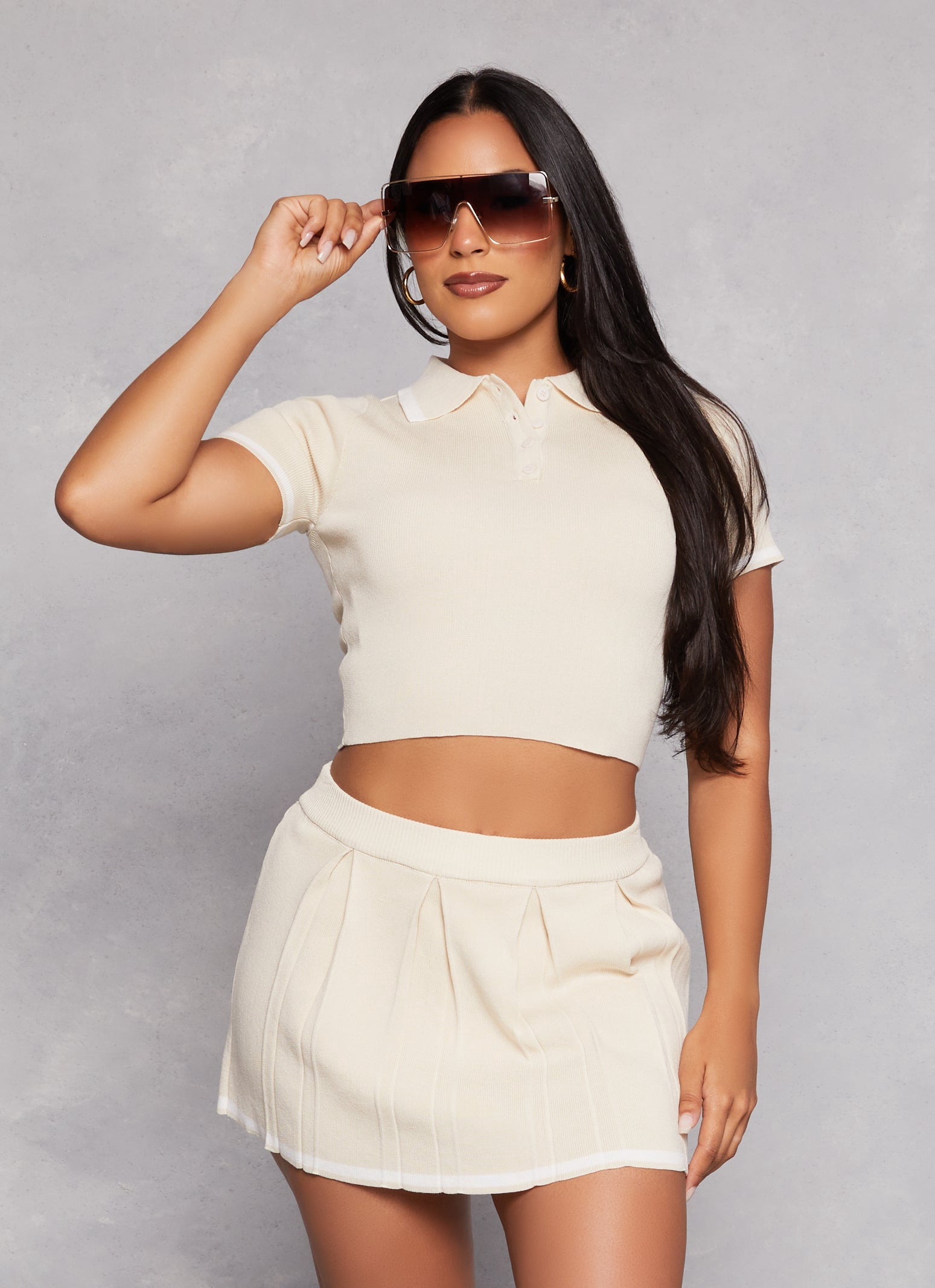 Womens Daisy Contrast Trim Cropped Polo Shirt - Walmart.com